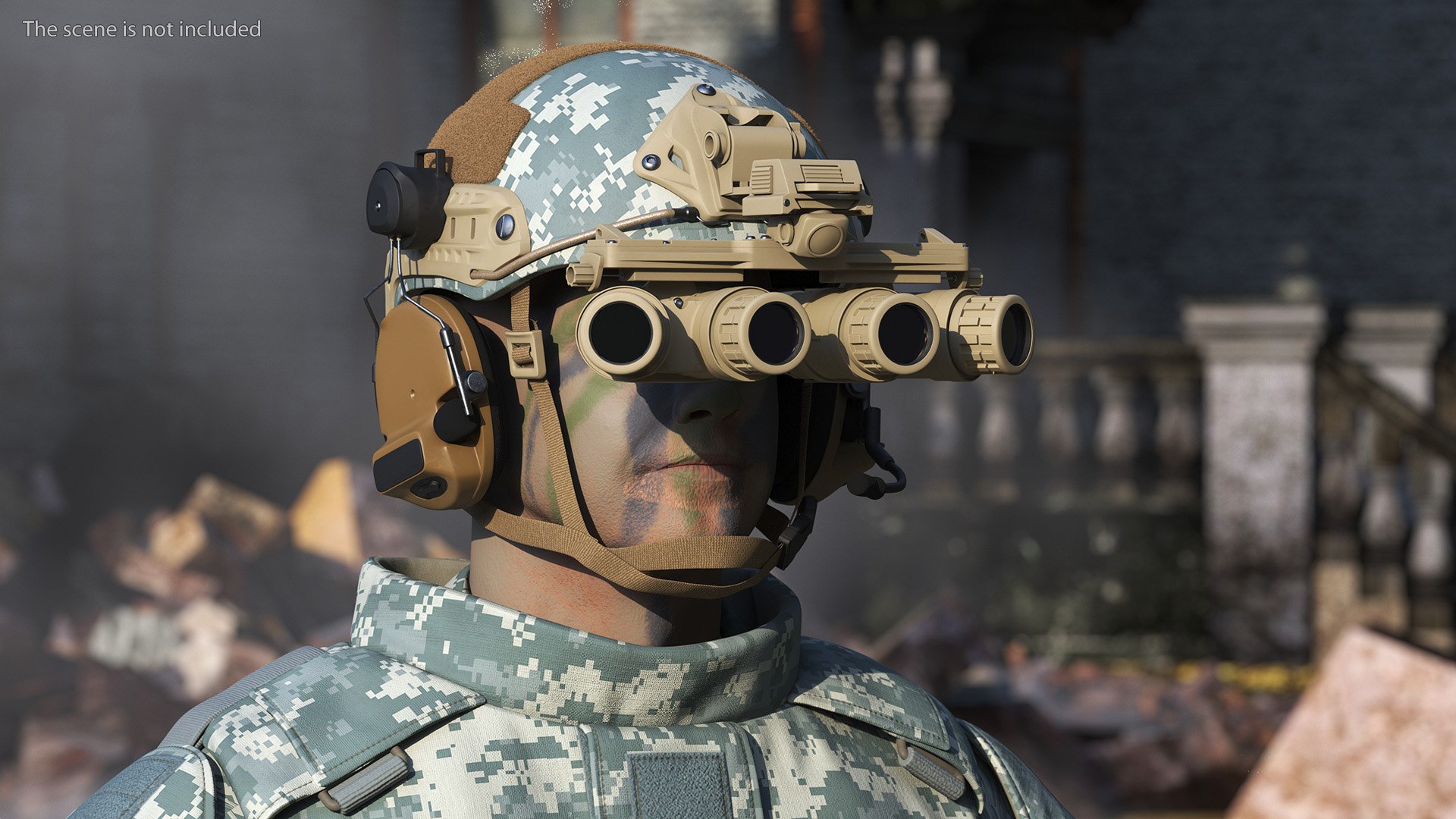 Military Soldier Grey Camo With Night Visor A-pose Fur 3D - TurboSquid ...