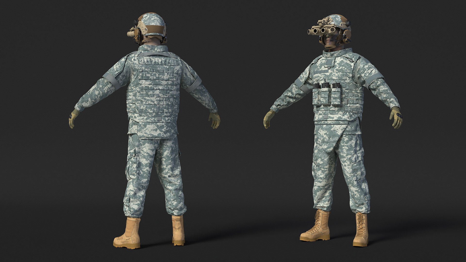 Military Soldier Grey Camo With Night Visor A-pose Fur 3D - TurboSquid ...