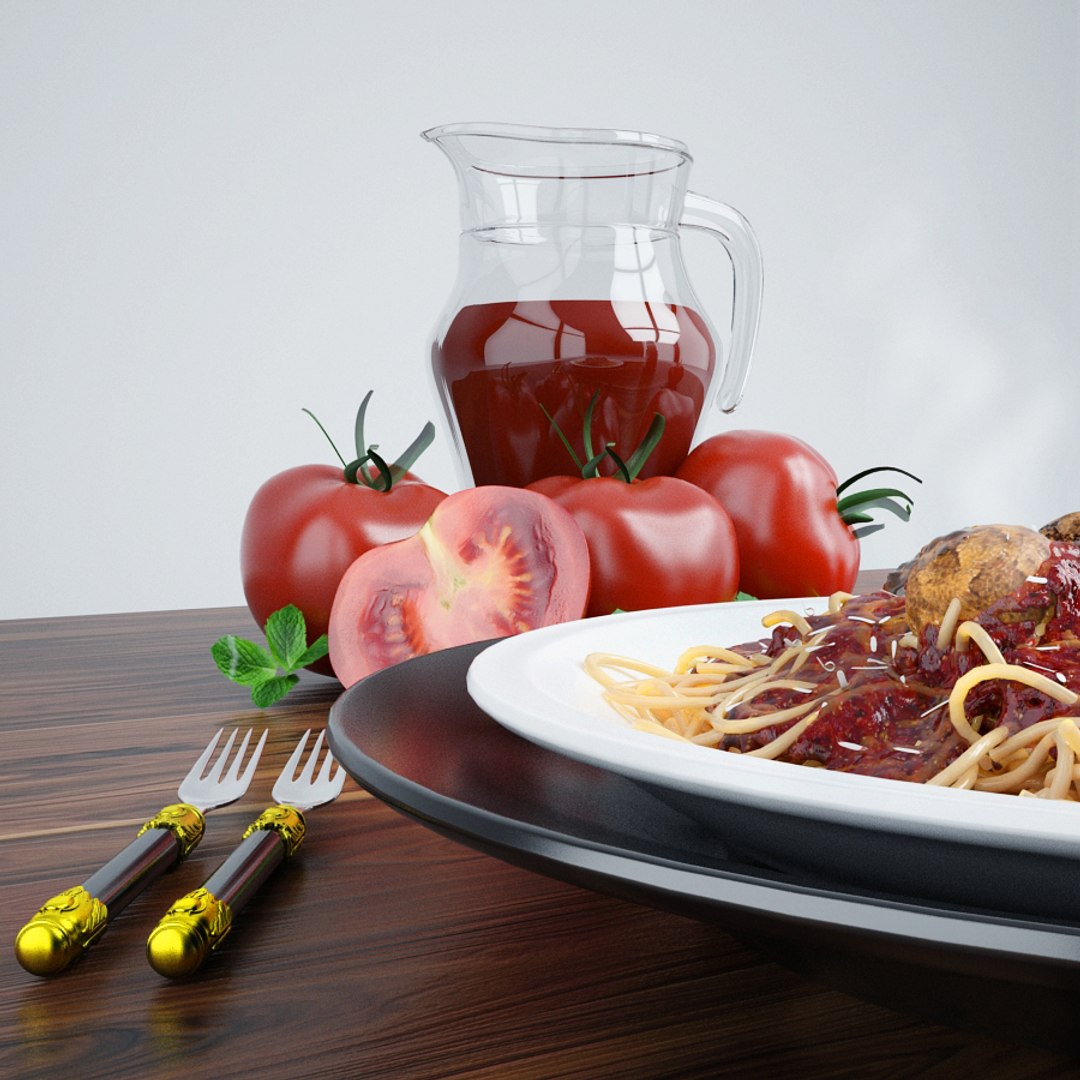 3d Model Of Spaghetti Plate Scene