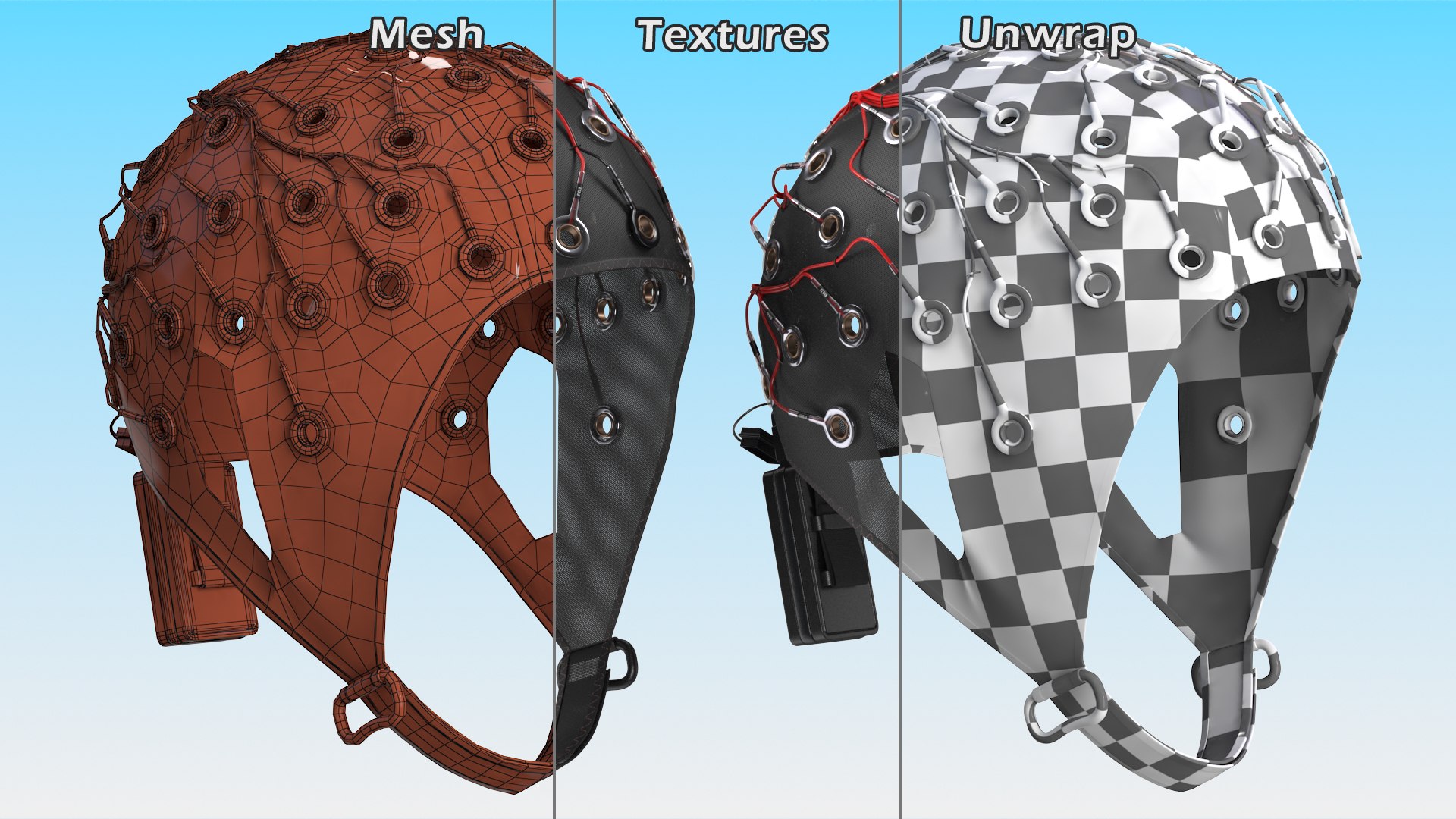 3D EEG Head Cap With Electrodes Black - TurboSquid 2140588