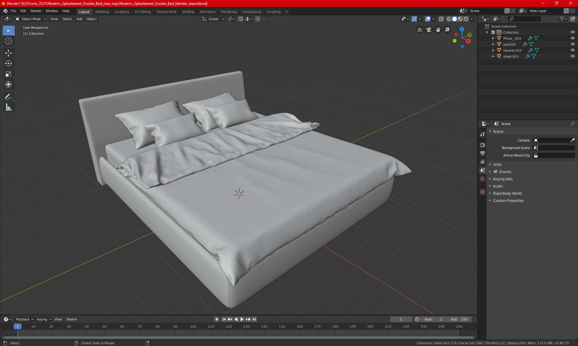 modelo 3d Cama doble tapizada moderna - TurboSquid 2237140