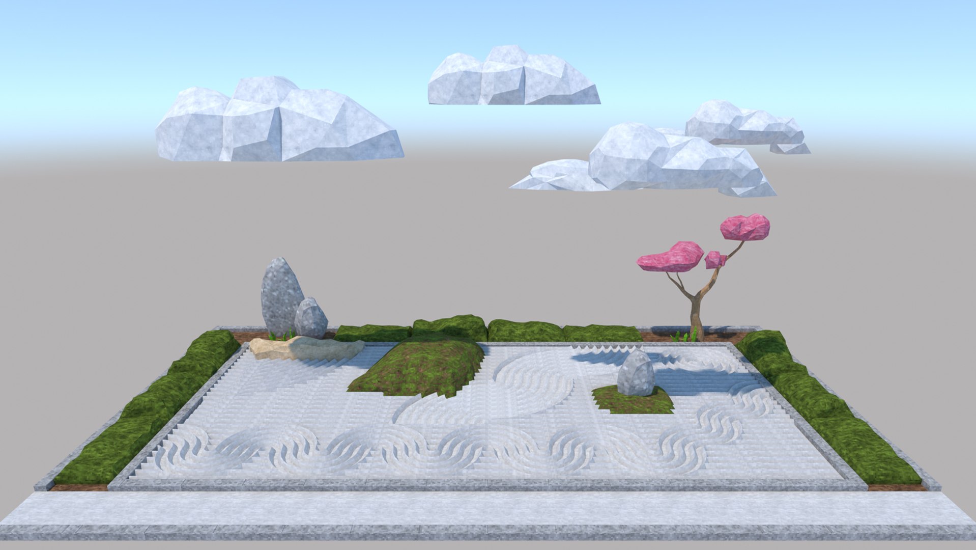 modèle 3D de Jardin japonais Karesansui motif ondulations - TurboSquid ...