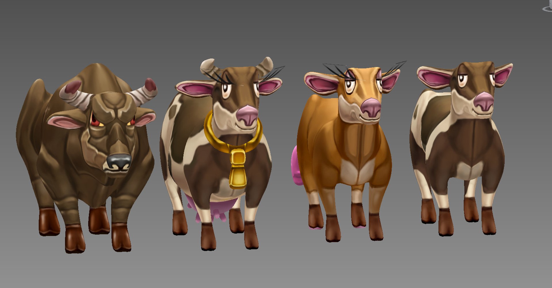 3d Model Cow Animal Cartoon Toon