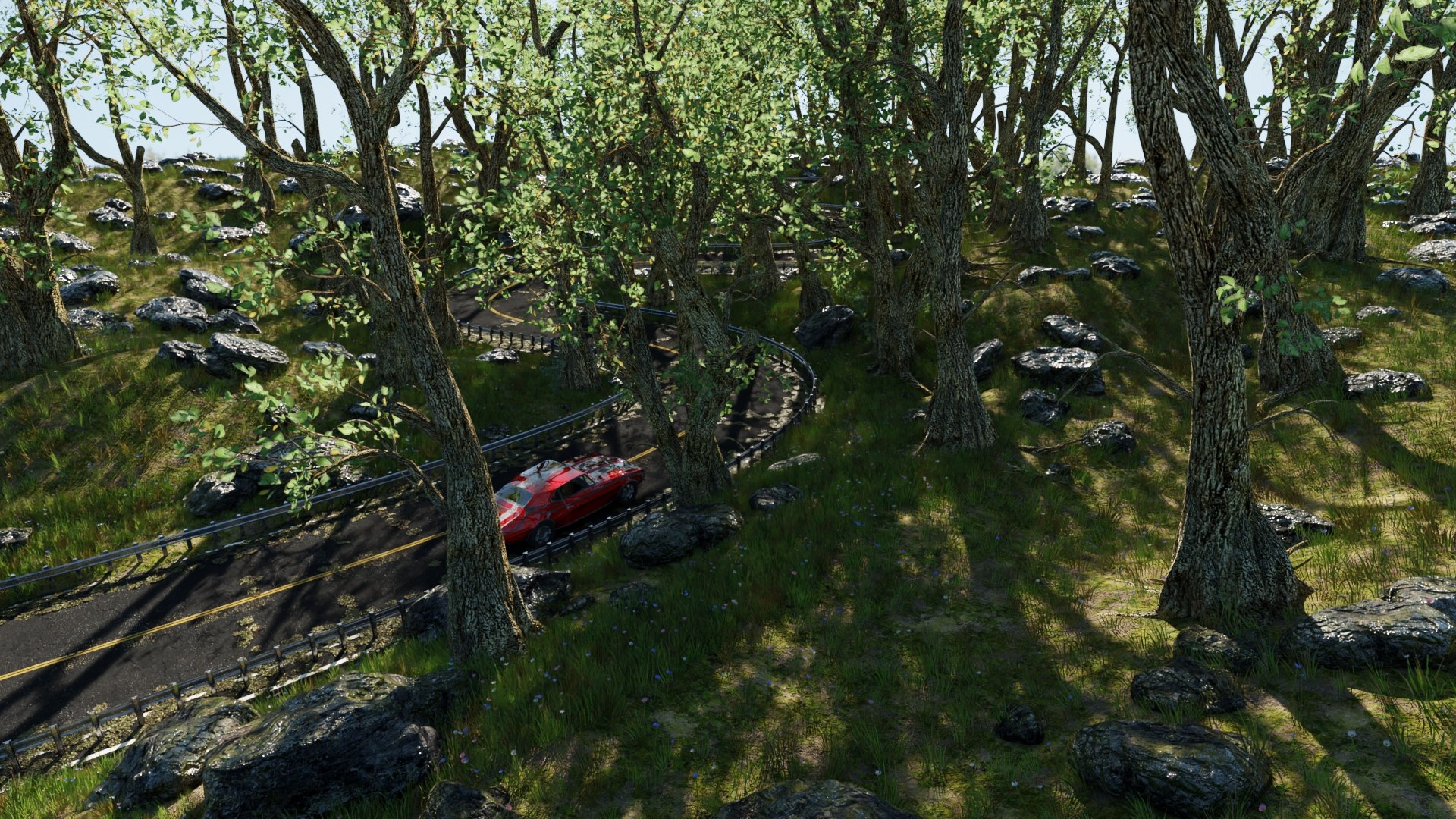 3D Car In Forest Highway Scene - TurboSquid 1783067