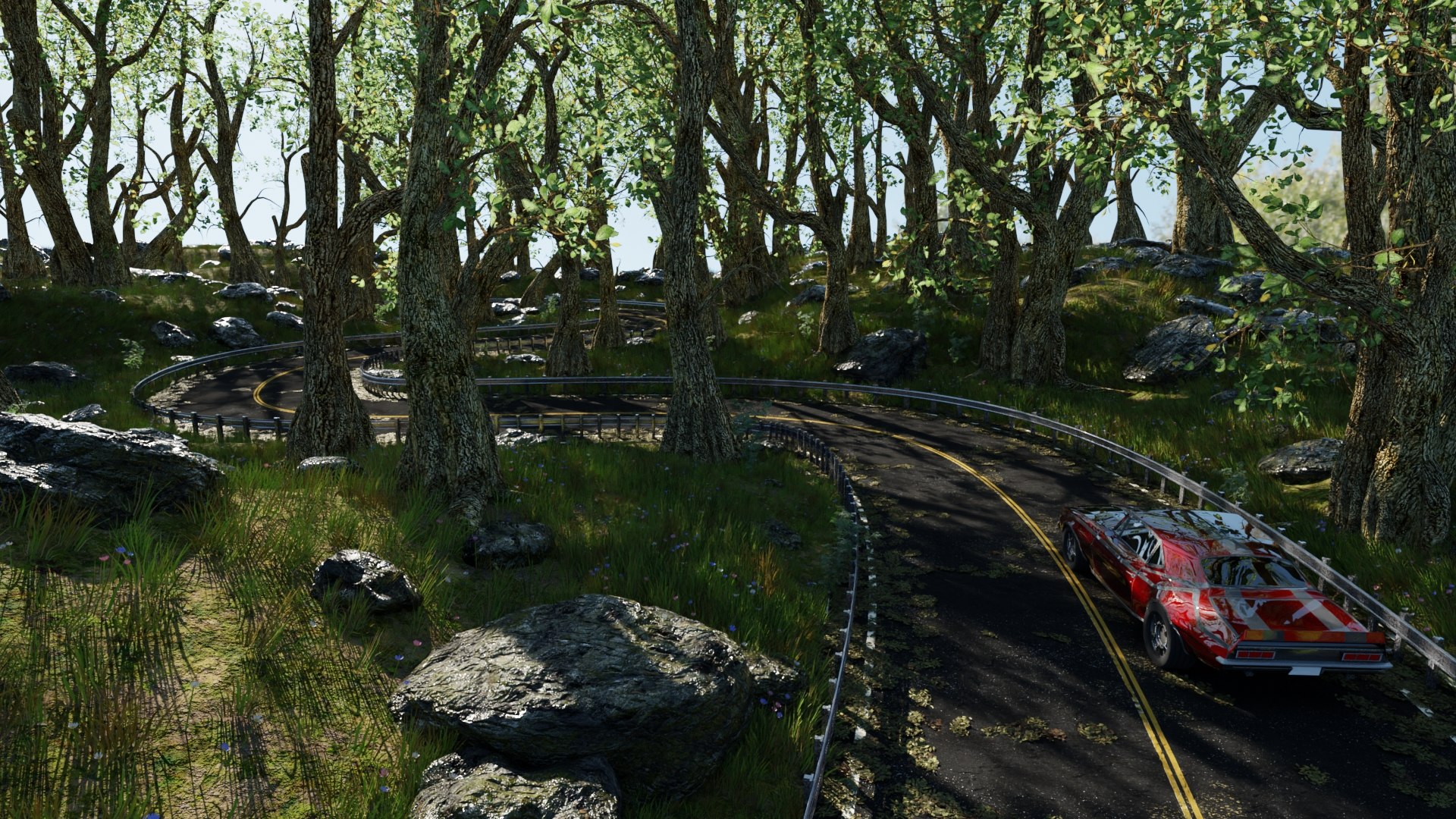 3D Car In Forest Highway Scene - TurboSquid 1783067