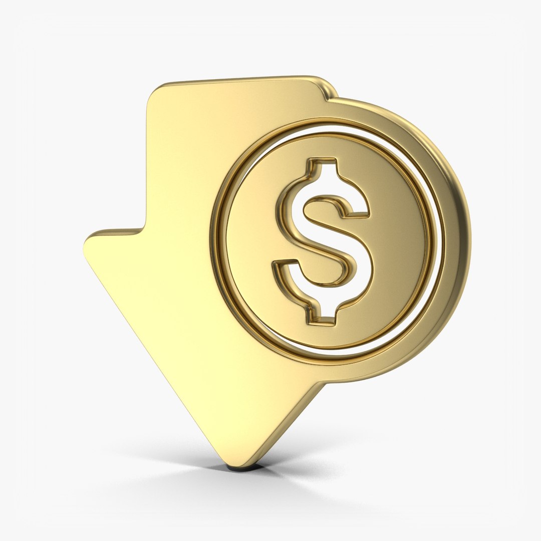 3D Arrow Down Dollar decrease Revenue Fall Symbol Gold - TurboSquid 2062918