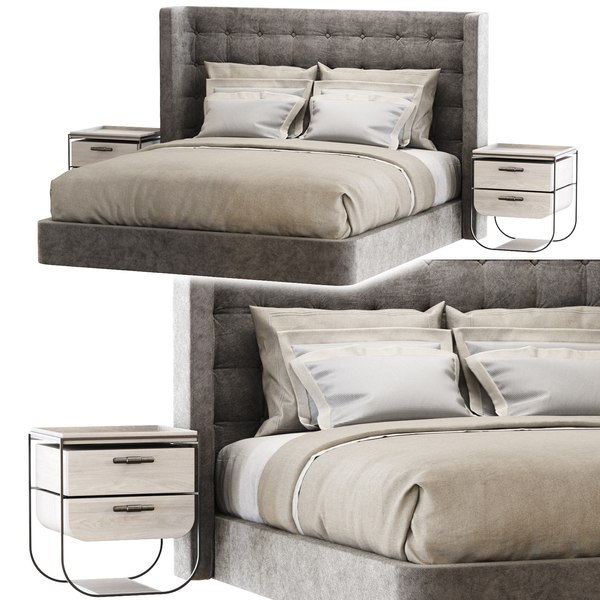 modelo 3d Cama doble moderna gris terciopelo GD25 - TurboSquid 1693894