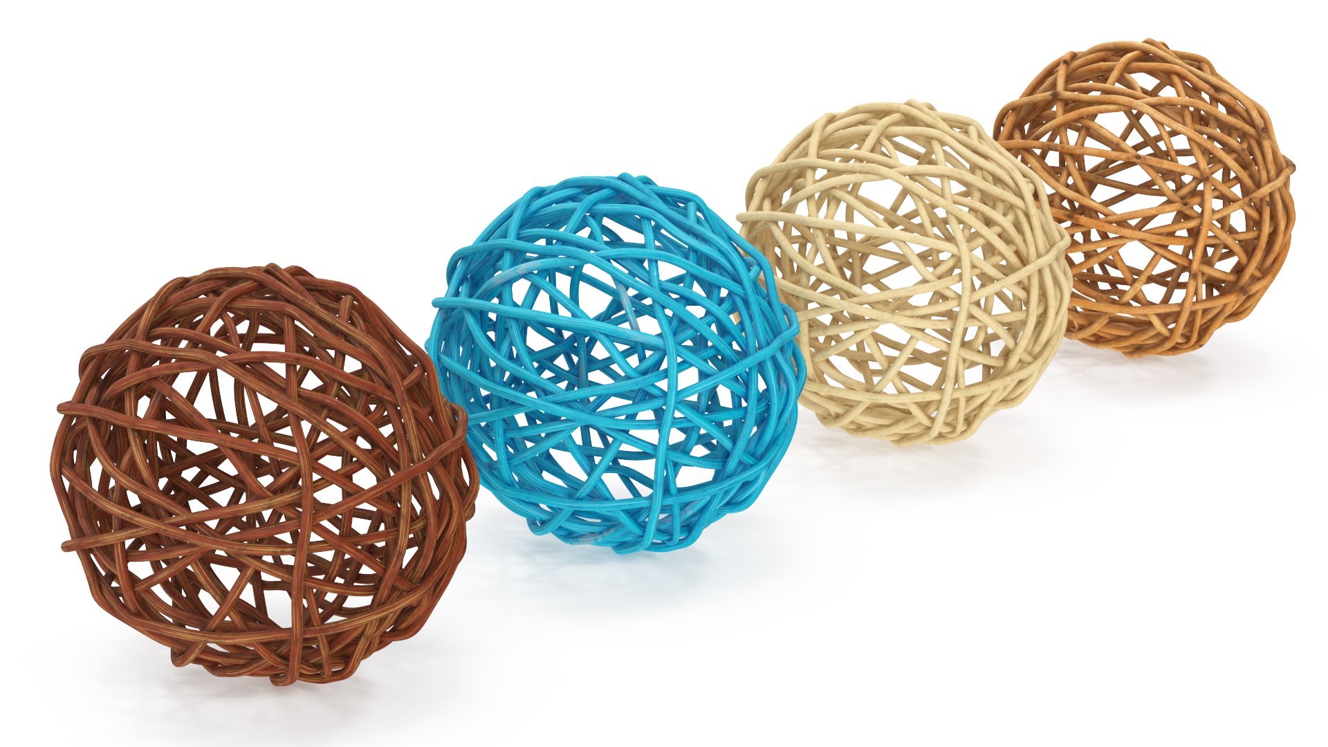 Decorative Multicolor Wicker Rattan Balls Set 3D model - TurboSquid 2086632