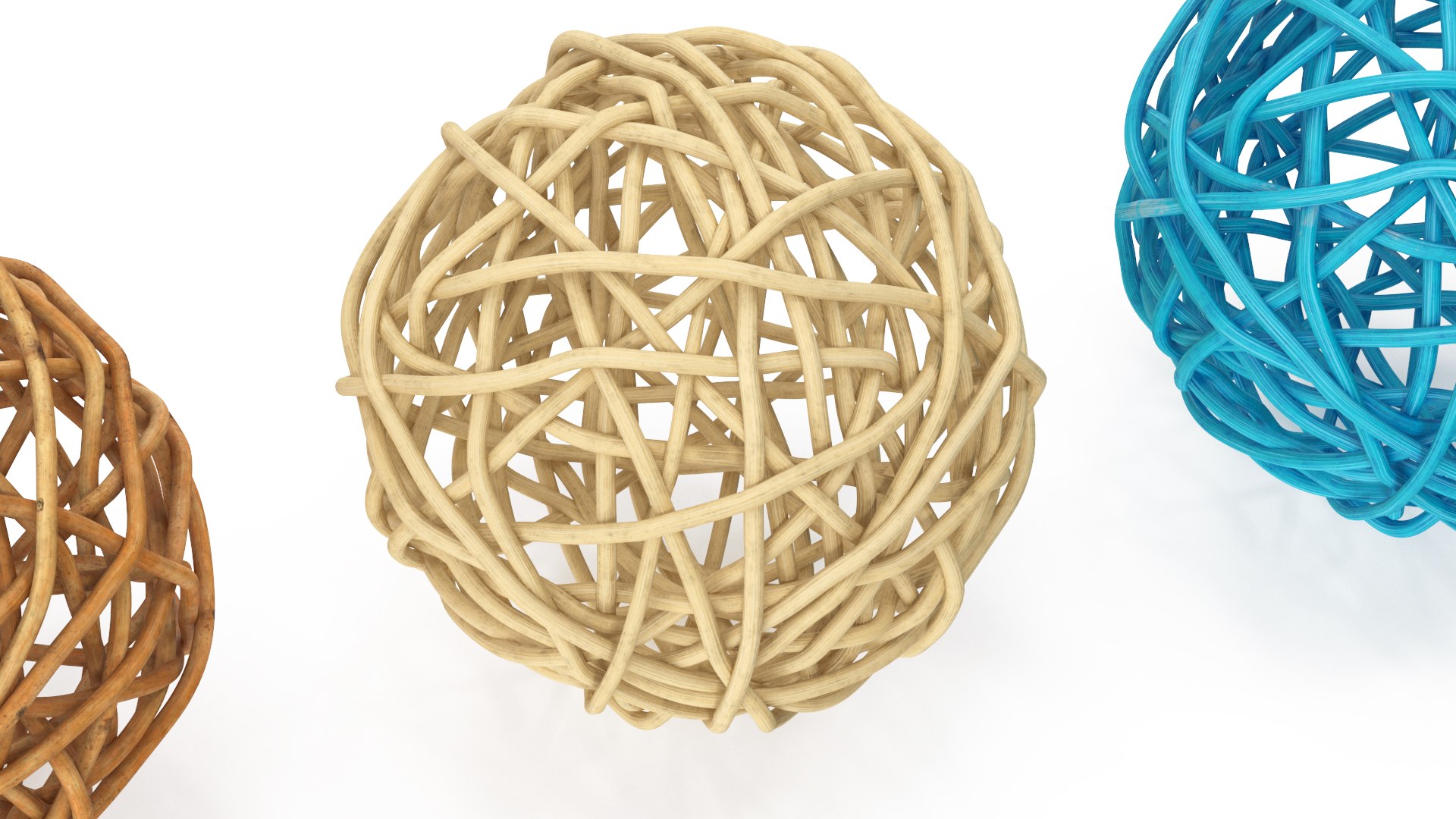 Decorative Multicolor Wicker Rattan Balls Set 3D model - TurboSquid 2086632