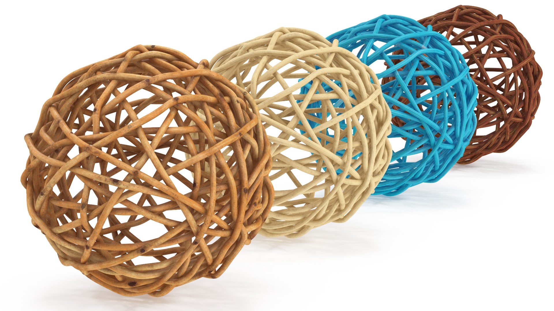 Decorative Multicolor Wicker Rattan Balls Set 3D model - TurboSquid 2086632