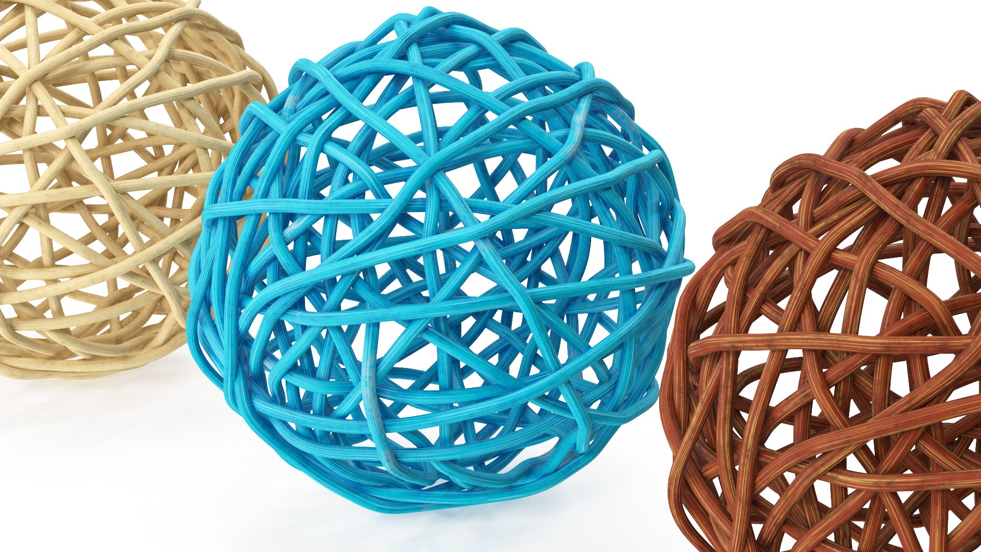 Decorative Multicolor Wicker Rattan Balls Set 3D model - TurboSquid 2086632