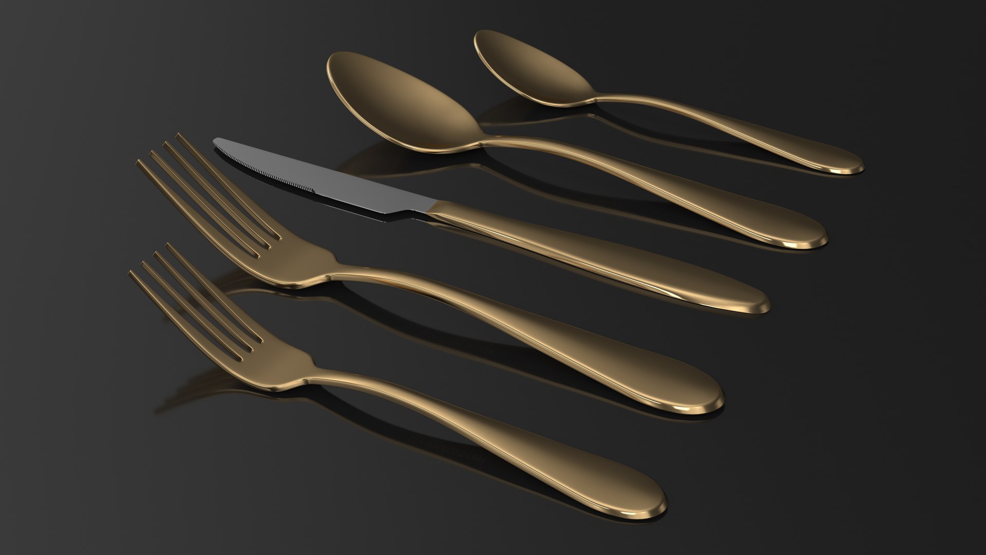 3D Golden Flatware Set - TurboSquid 2041017