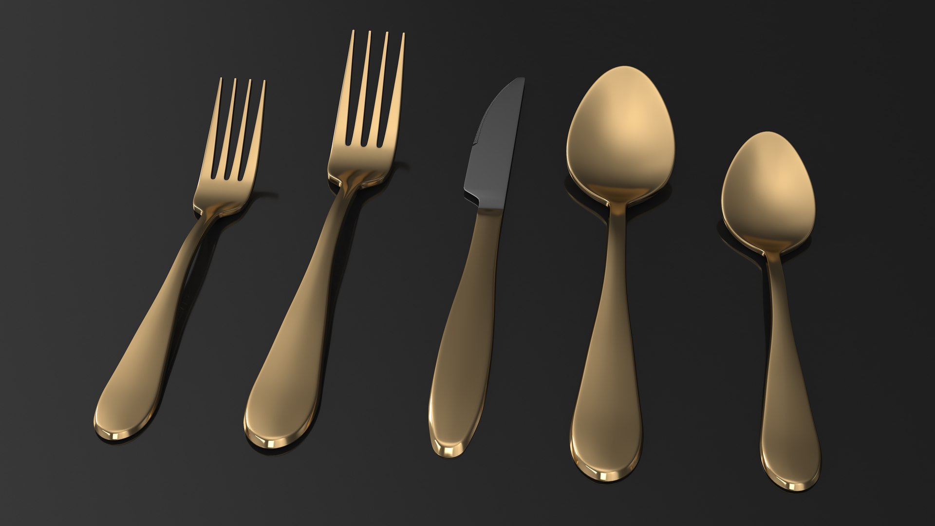 3D Golden Flatware Set - TurboSquid 2041017