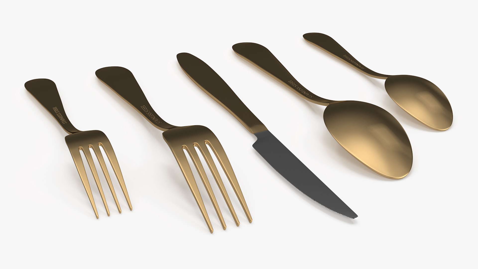 3D Golden Flatware Set - TurboSquid 2041017