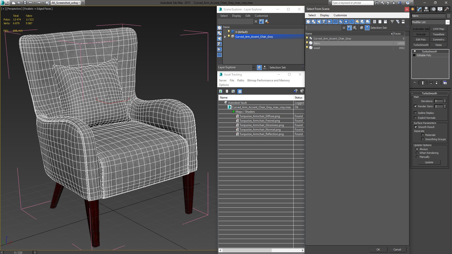 3D model Curved Arm Accent Chair Gray - TurboSquid 1996825