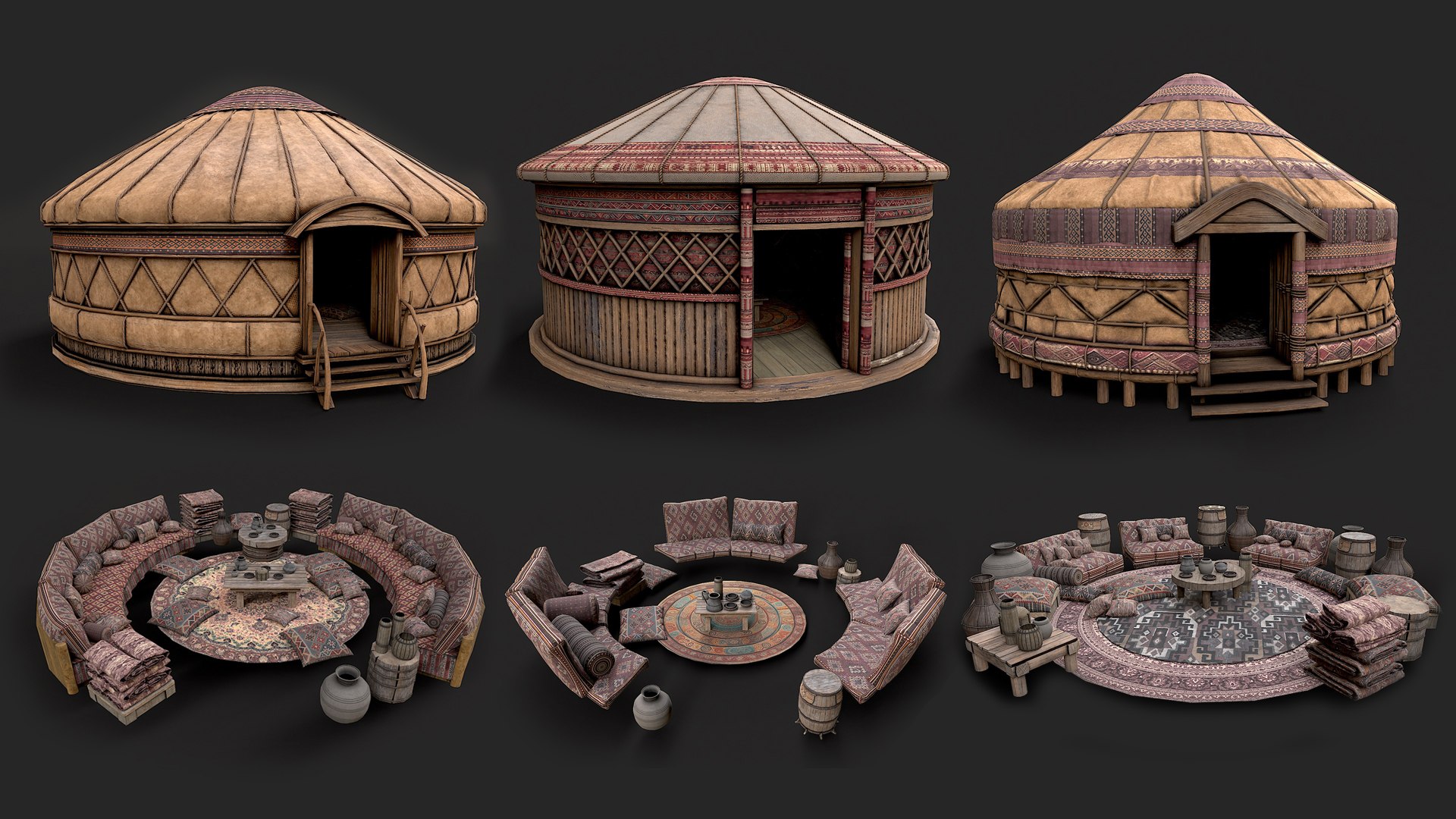 Mongolian Yurt And Interior Low Poly PBR Collection 3D - TurboSquid 2360394