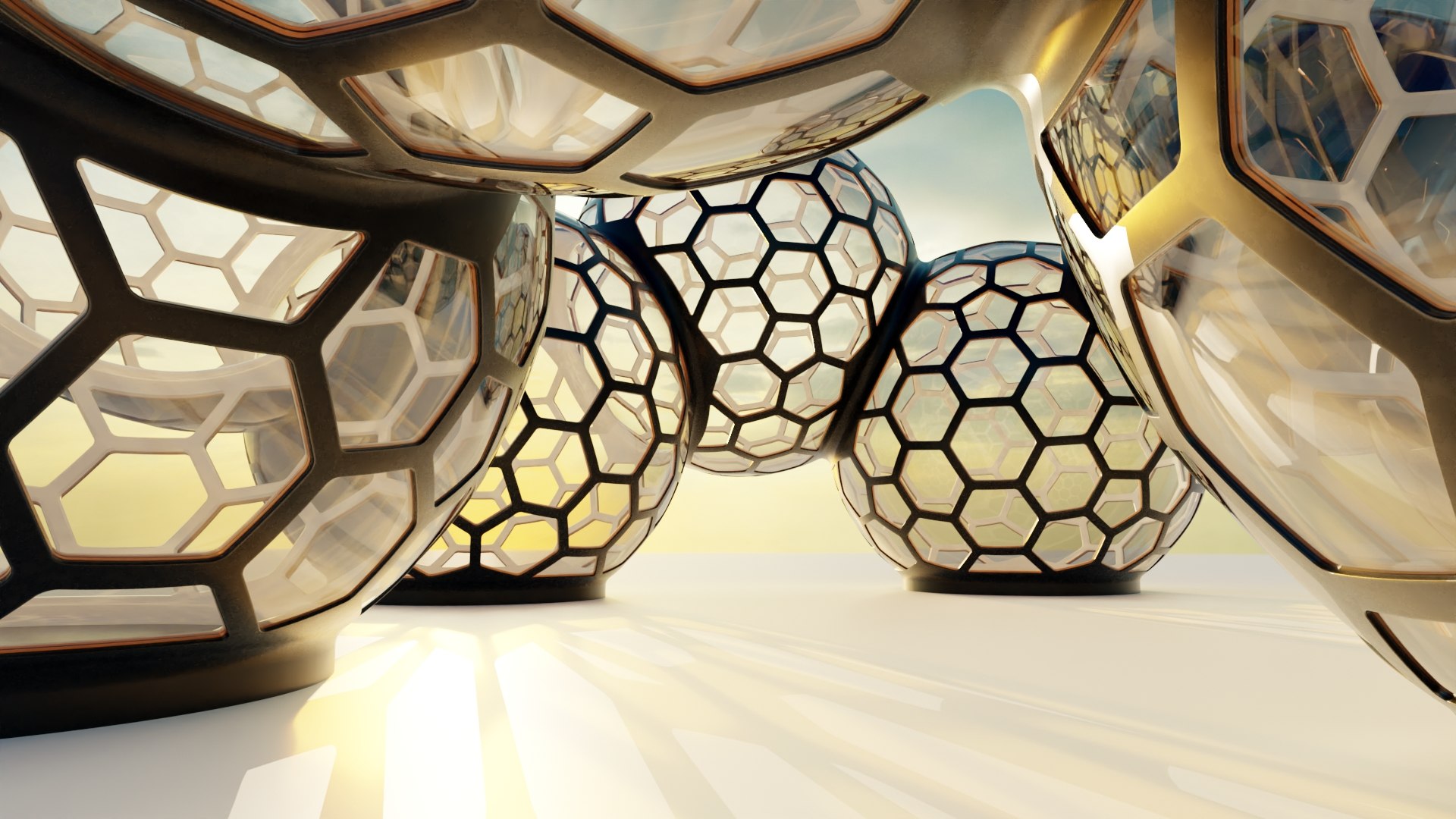 9 Fused Glass Hexagon Sci Fi Spherical Domes 3D - TurboSquid 2253080