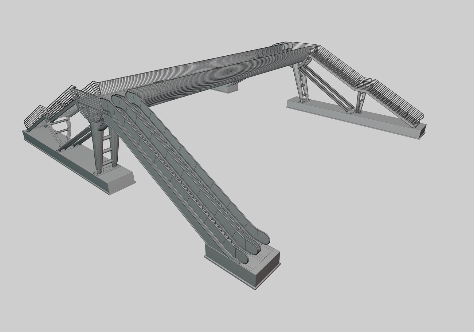 3D model Steel Pedestrian Bridge-Escalator-Oblique Cone Column Type-26 ...