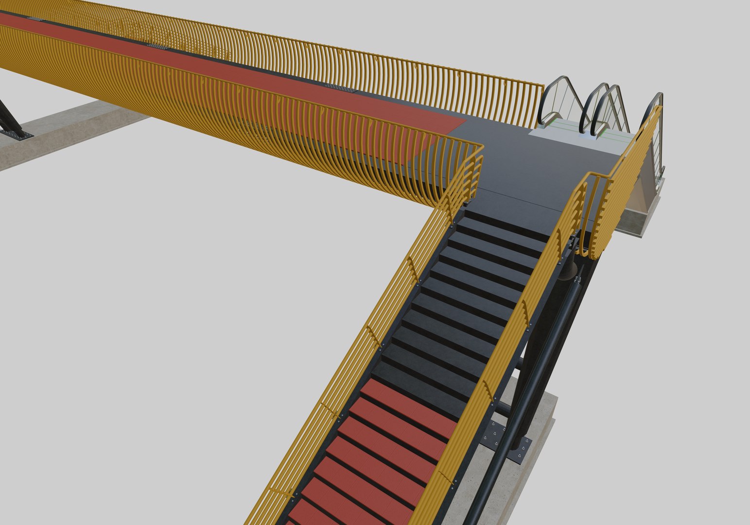 3D Model Steel Pedestrian Bridge-Escalator-Oblique Cone Column Type-26 ...