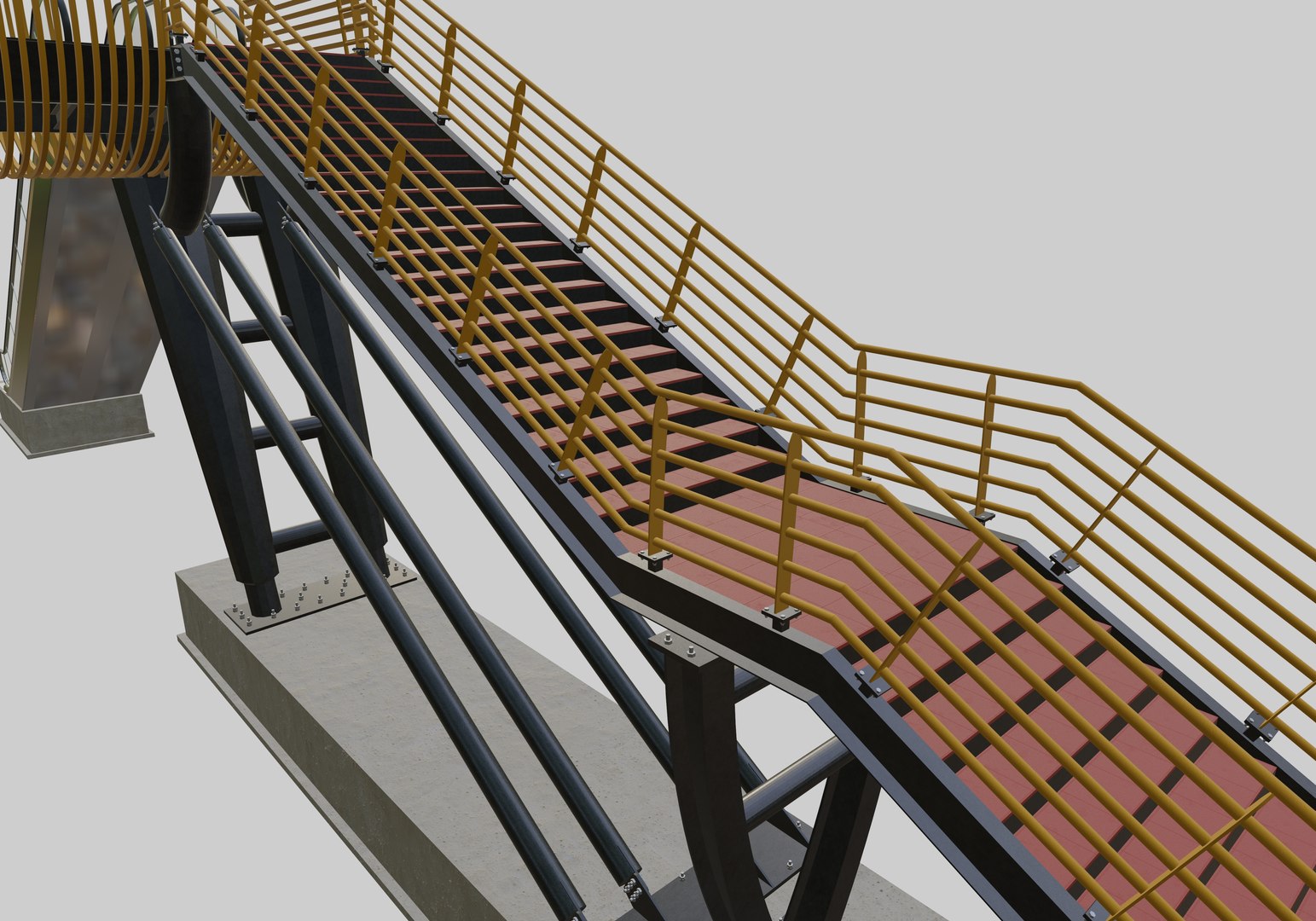 3D Model Steel Pedestrian Bridge-Escalator-Oblique Cone Column Type-26 ...