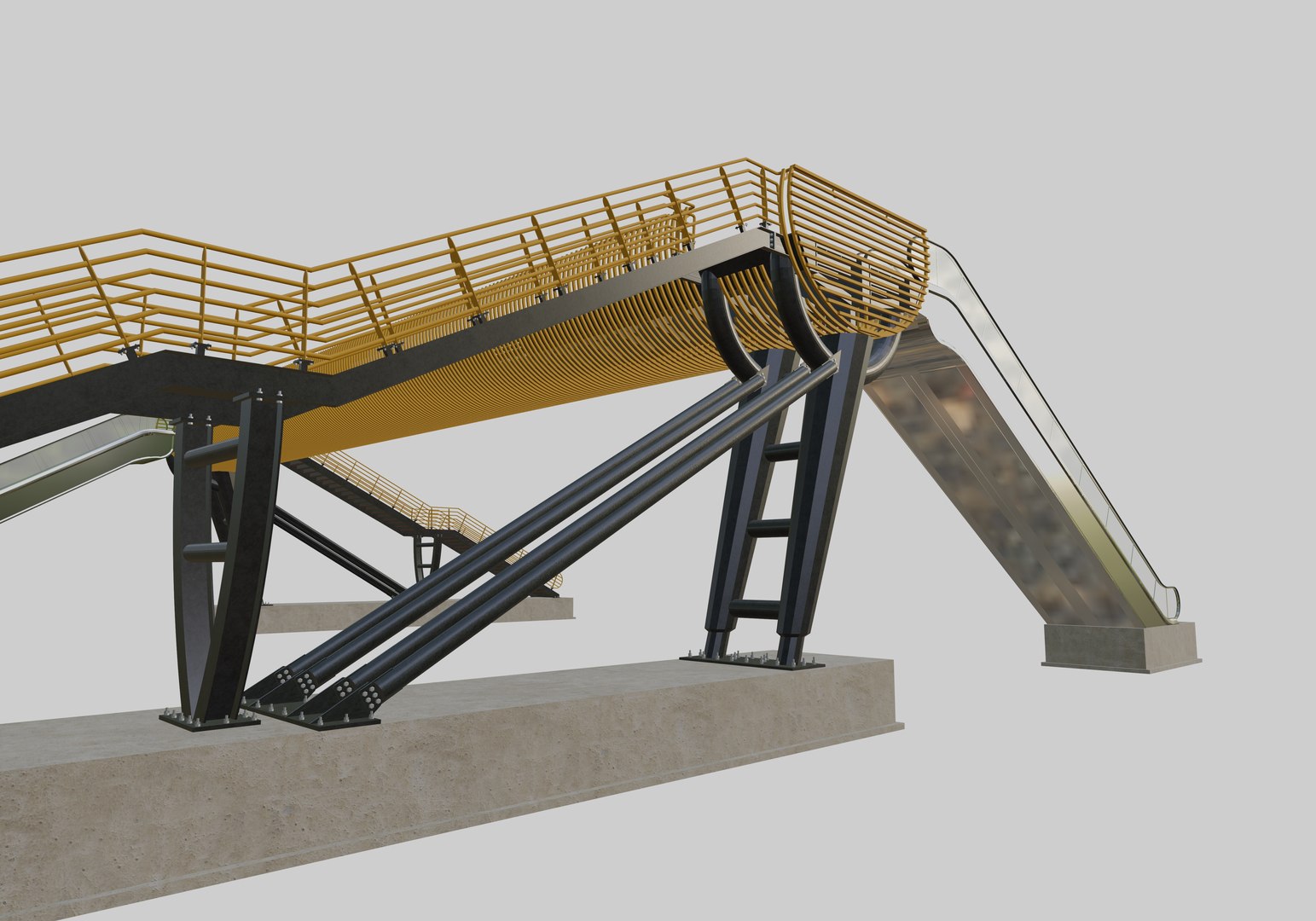3D Model Steel Pedestrian Bridge-Escalator-Oblique Cone Column Type-26 ...