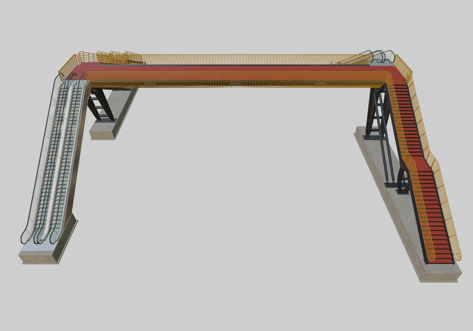 3D Model Steel Pedestrian Bridge-Escalator-Oblique Cone Column Type-26 ...