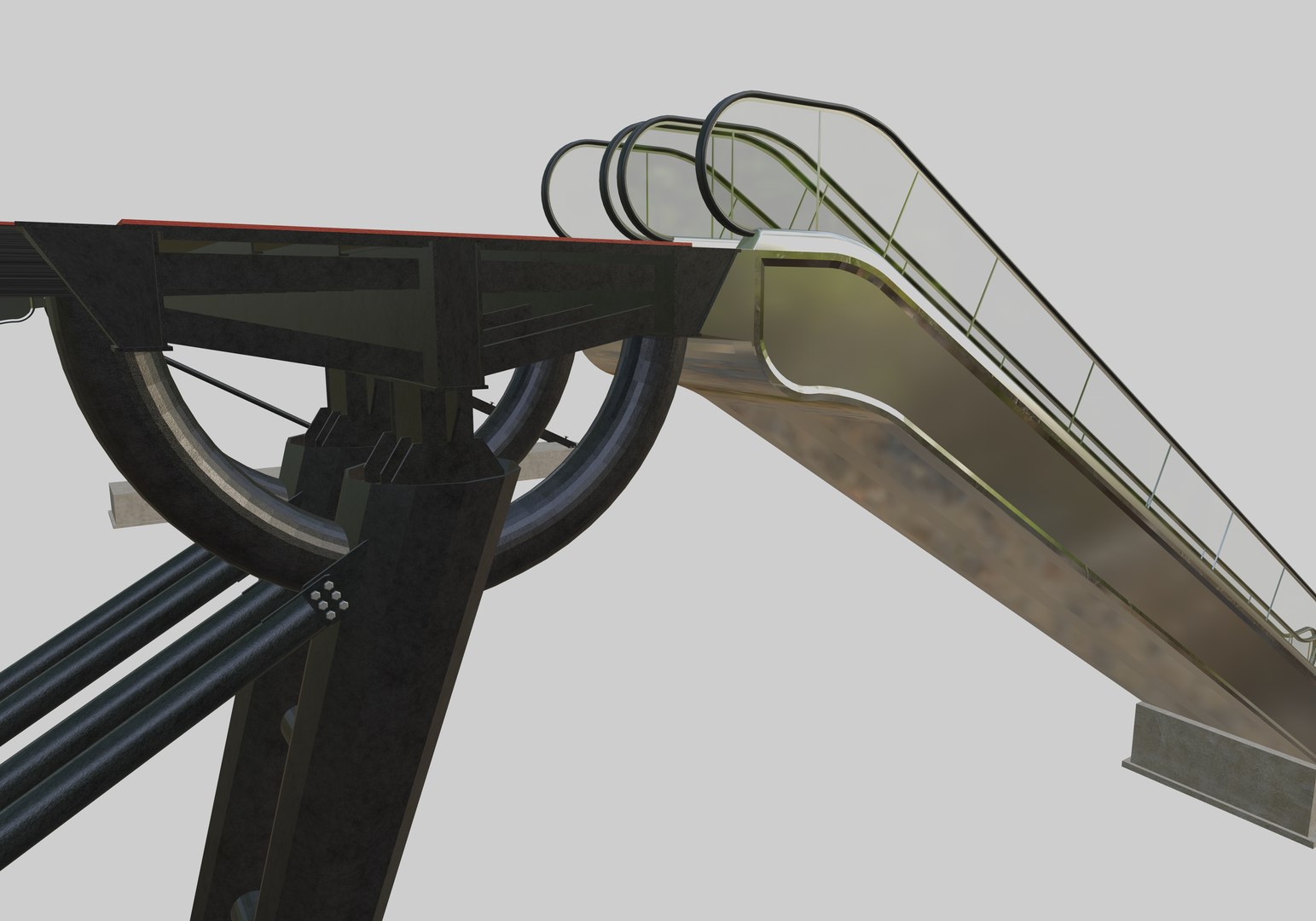 3D model Steel Pedestrian Bridge-Escalator-Oblique Cone Column Type-26 ...