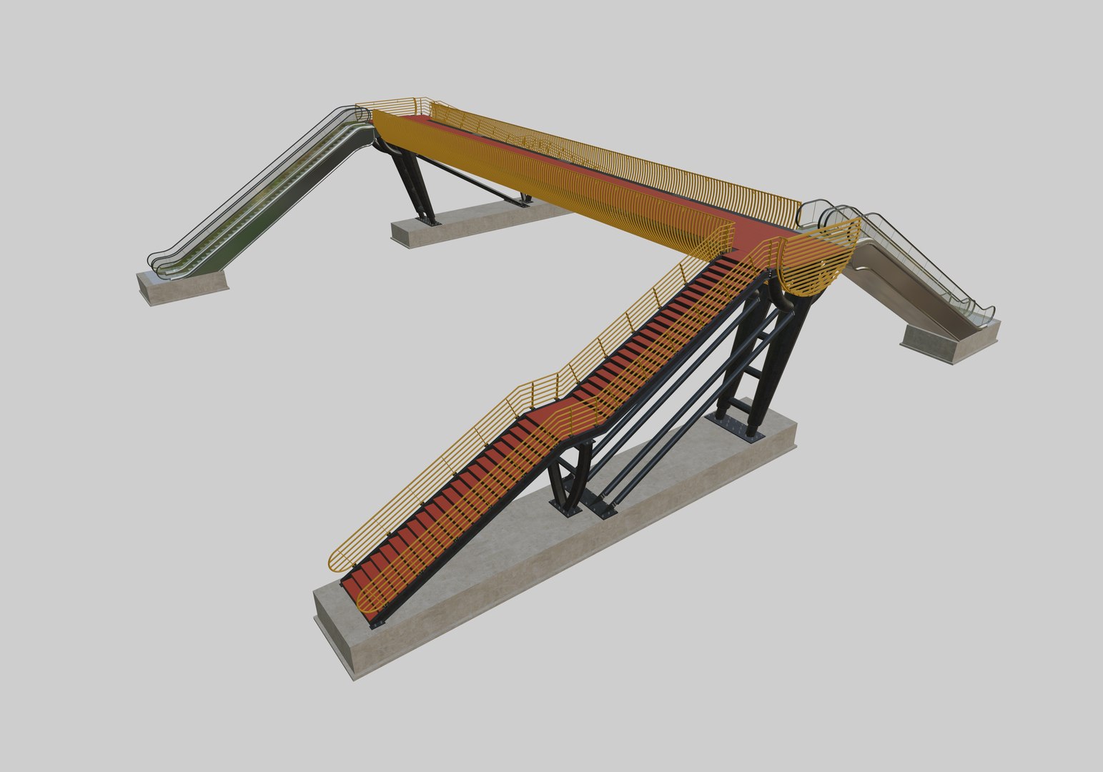3D Model Steel Pedestrian Bridge-Escalator-Oblique Cone Column Type-26 ...