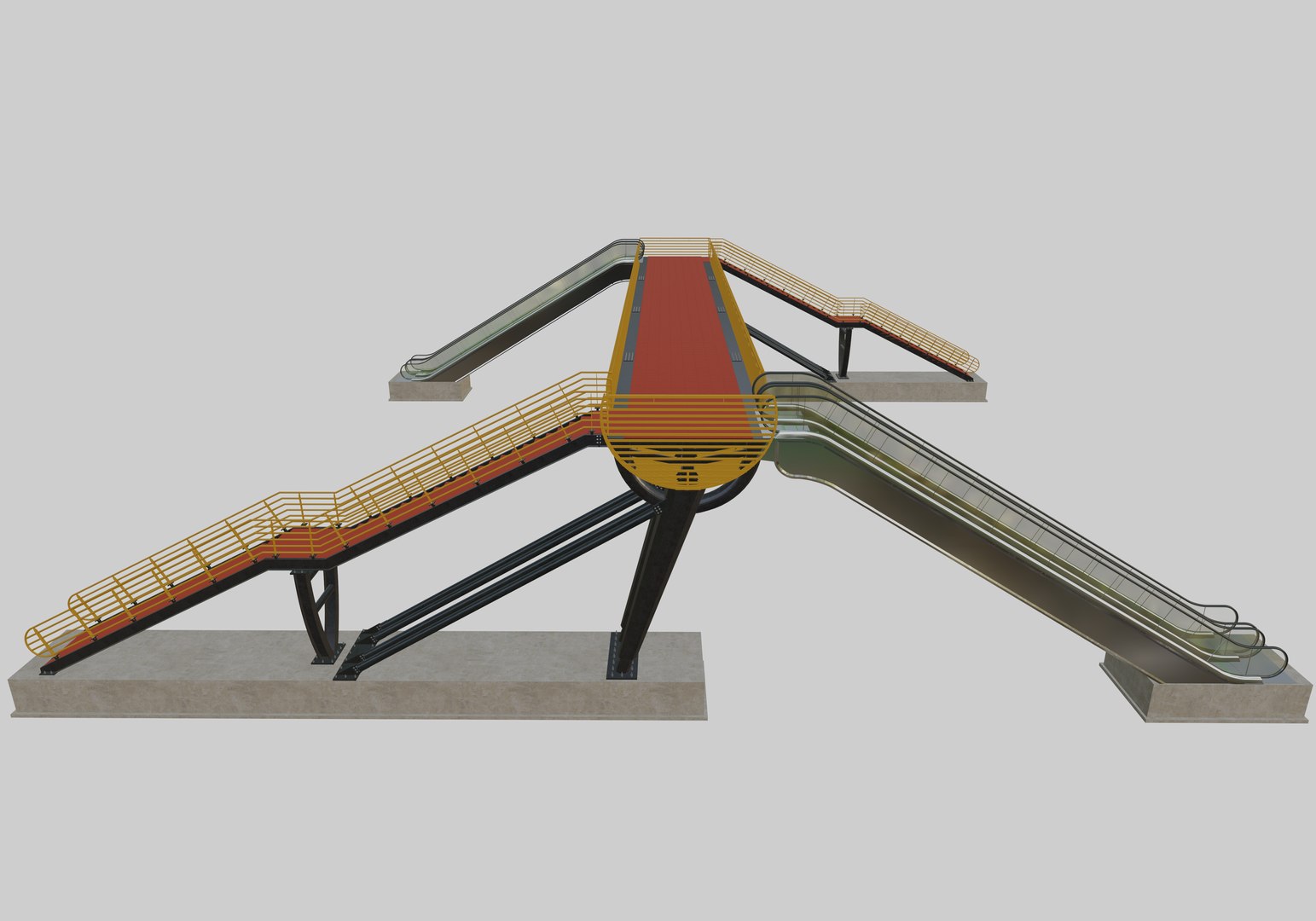 3D Model Steel Pedestrian Bridge-Escalator-Oblique Cone Column Type-26 ...