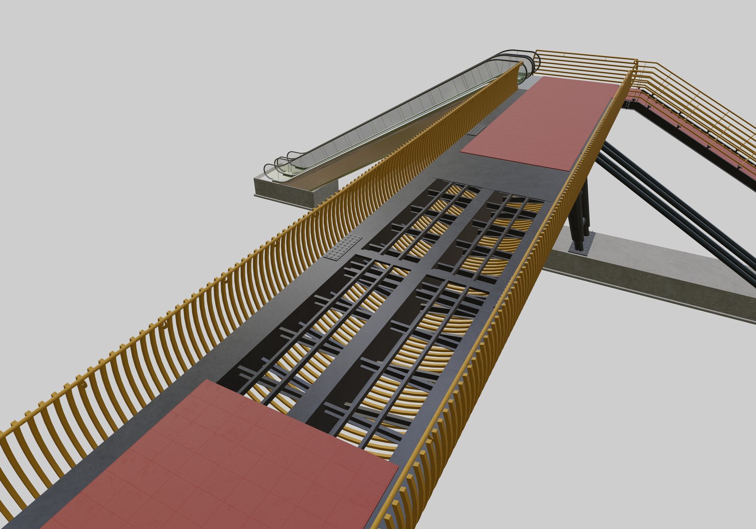 3D Model Steel Pedestrian Bridge-Escalator-Oblique Cone Column Type-26 ...