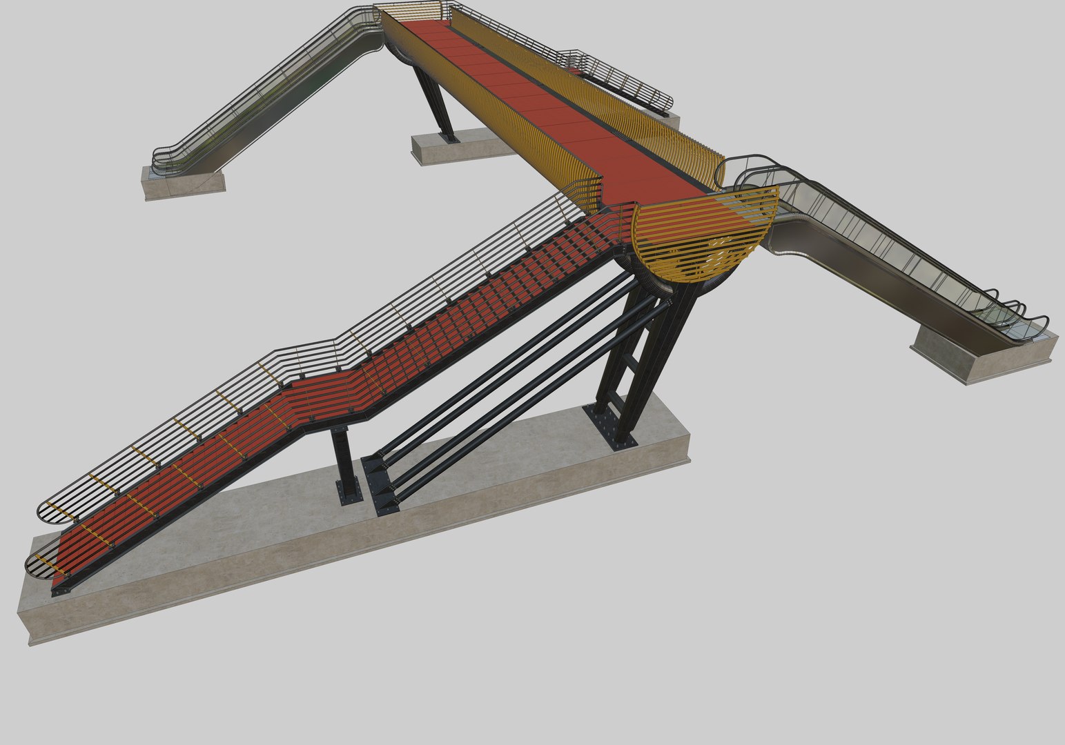 3D Model Steel Pedestrian Bridge-Escalator-Oblique Cone Column Type-26 ...