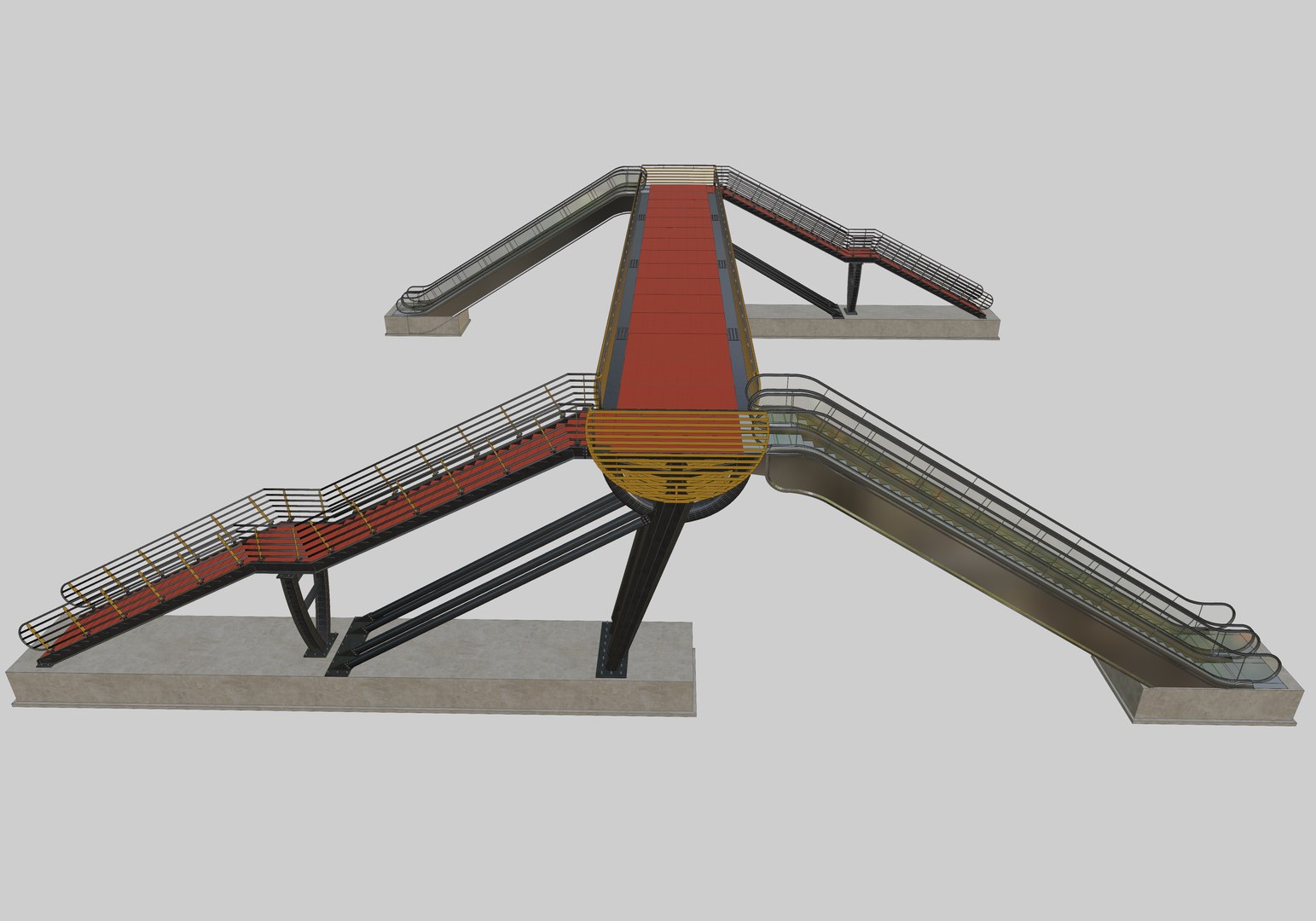3D Model Steel Pedestrian Bridge-Escalator-Oblique Cone Column Type-26 ...