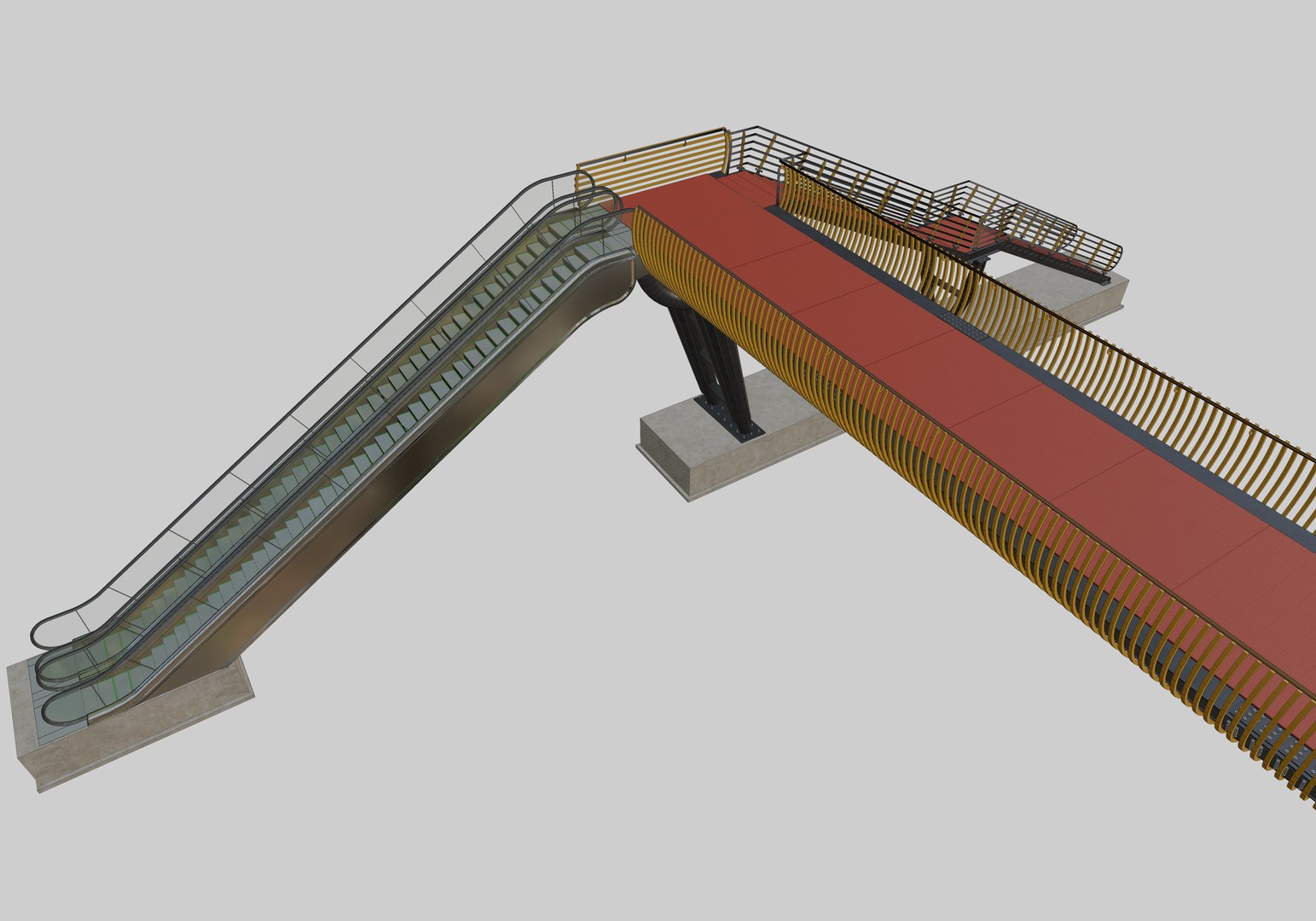 3D Model Steel Pedestrian Bridge-Escalator-Oblique Cone Column Type-26 ...