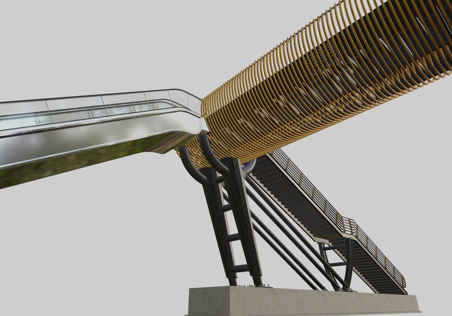 3D Model Steel Pedestrian Bridge-Escalator-Oblique Cone Column Type-26 ...