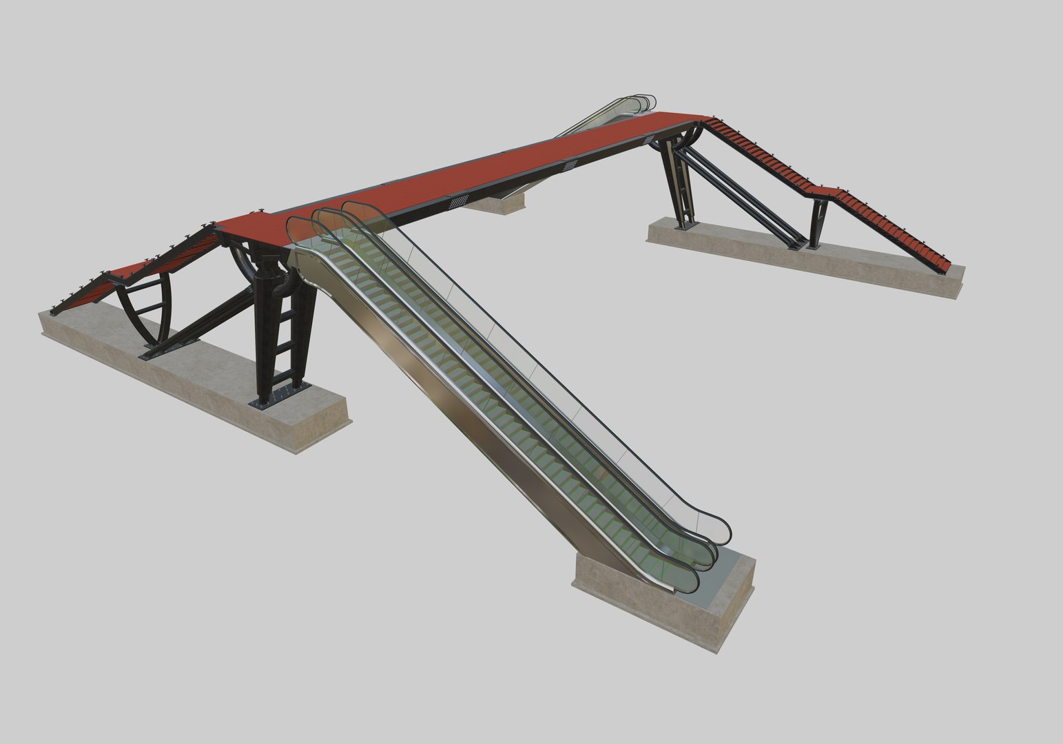 3D model Steel Pedestrian Bridge-Escalator-Oblique Cone Column Type-26 ...