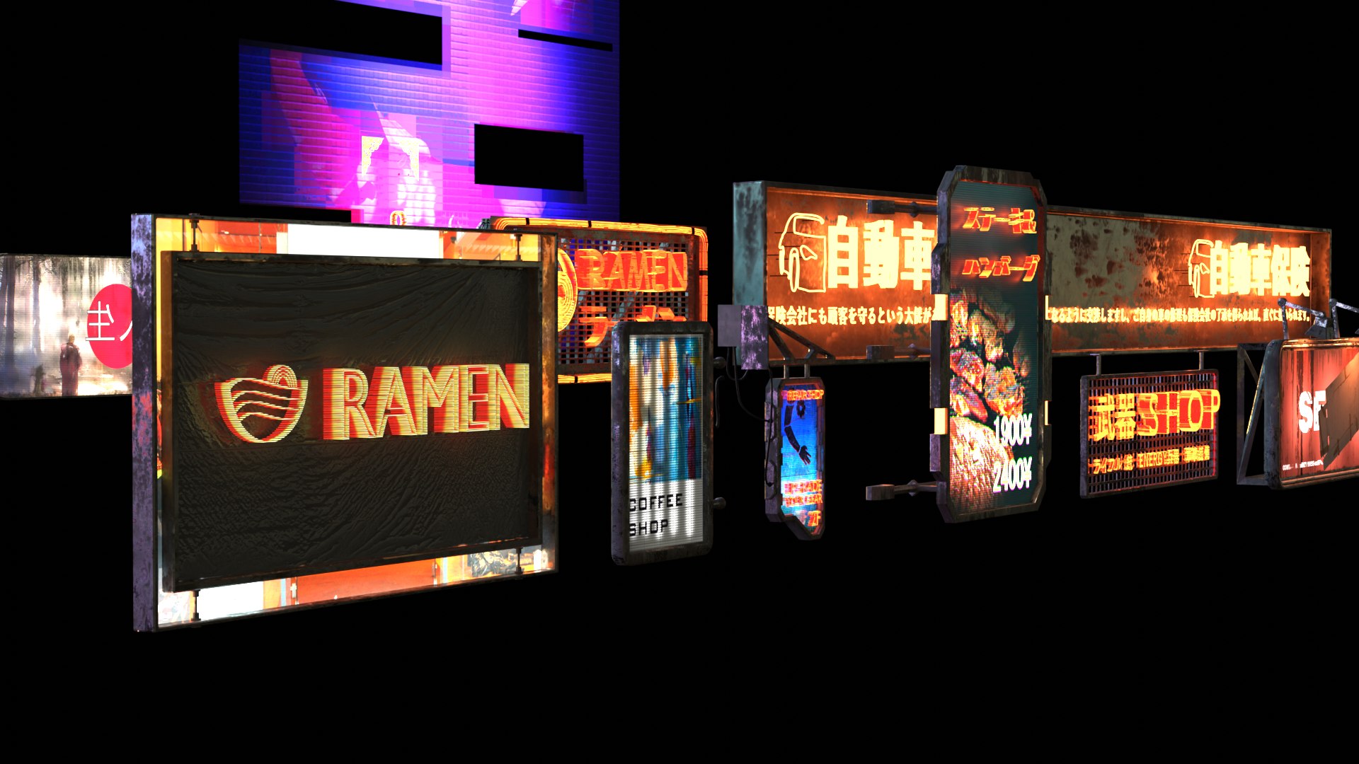 3D Neon SciFi Cyberpunk Signs - TurboSquid 2120529