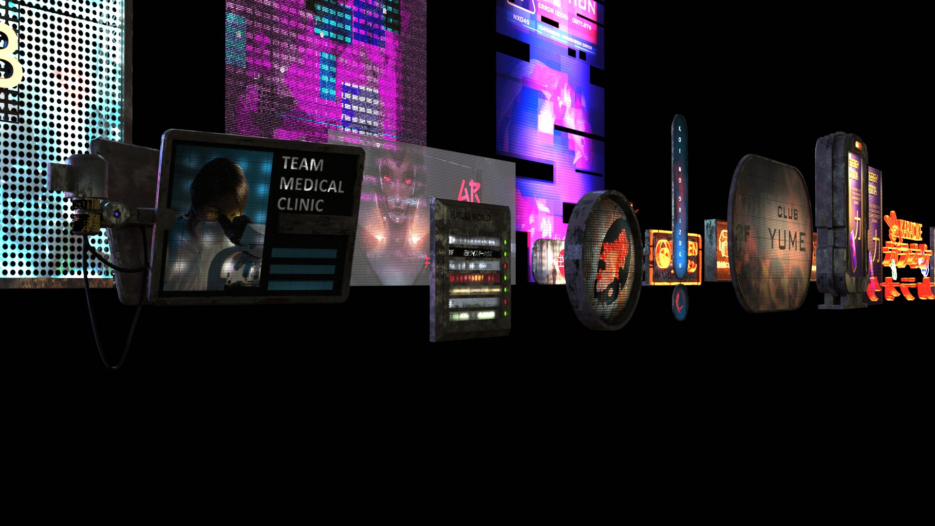 3D Neon SciFi Cyberpunk Signs - TurboSquid 2120529