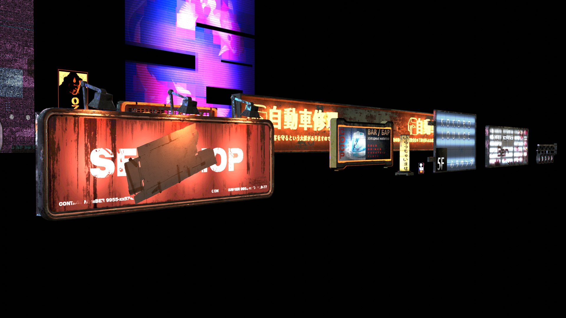 3D Neon SciFi Cyberpunk Signs - TurboSquid 2120529