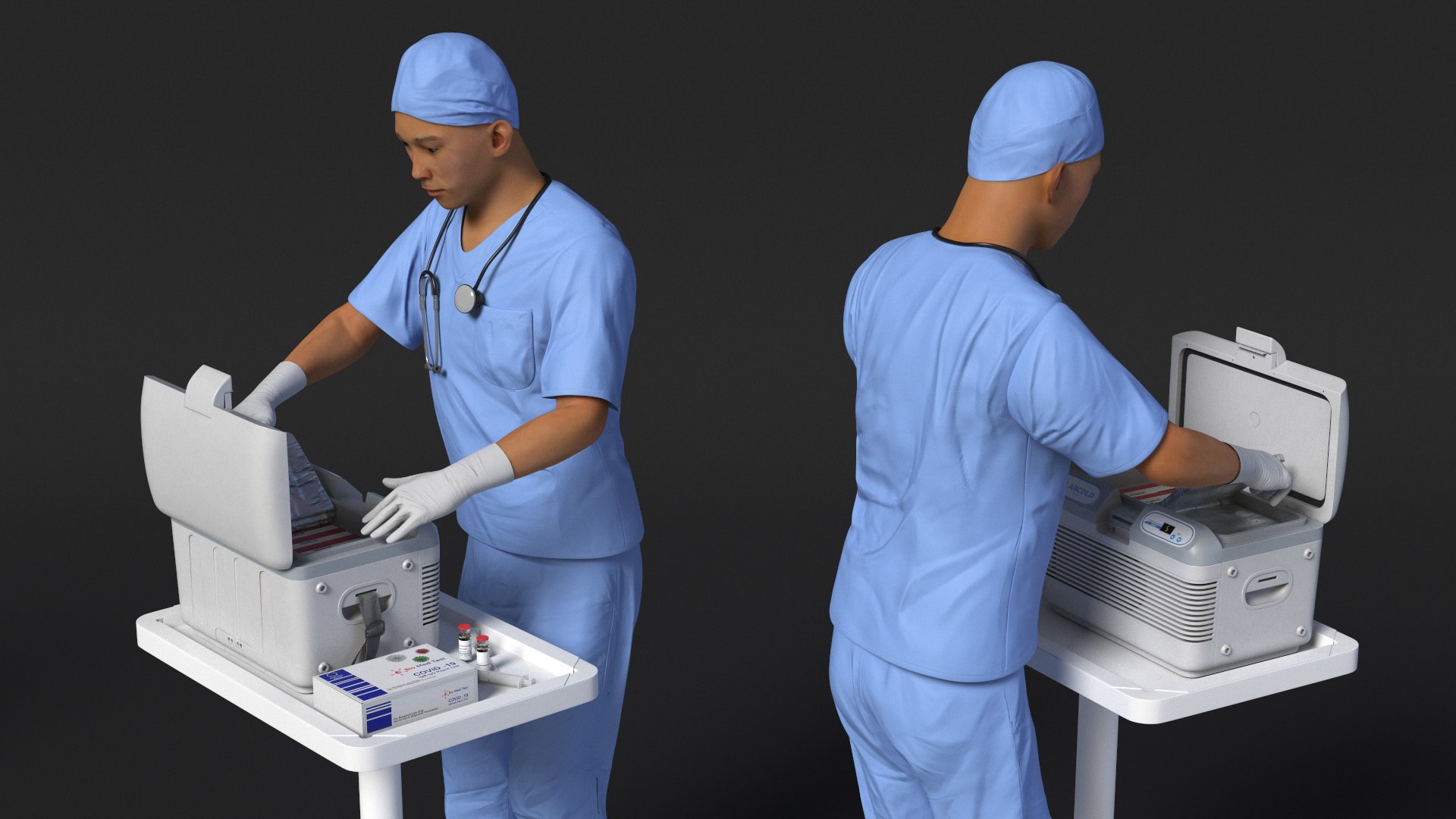 Healthcare Worker With Labcold Portable Vaccine Carrier 3D Model ...