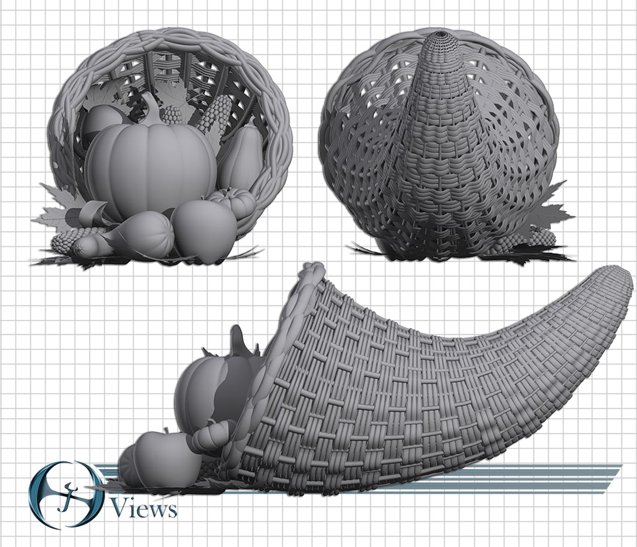 3d Thanksgiving Cornucopia Fruits Vegetables Model