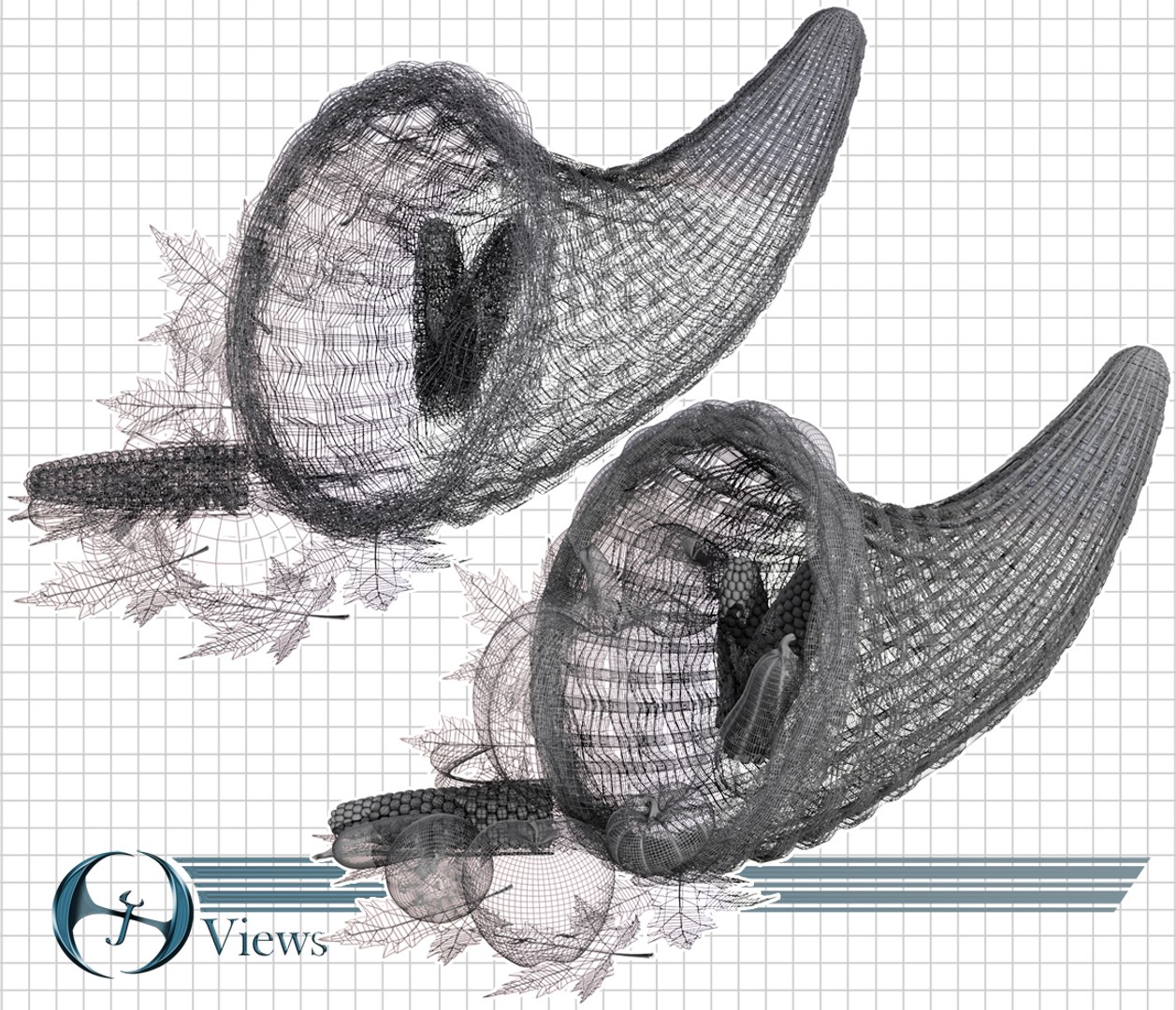 3d Thanksgiving Cornucopia Fruits Vegetables Model