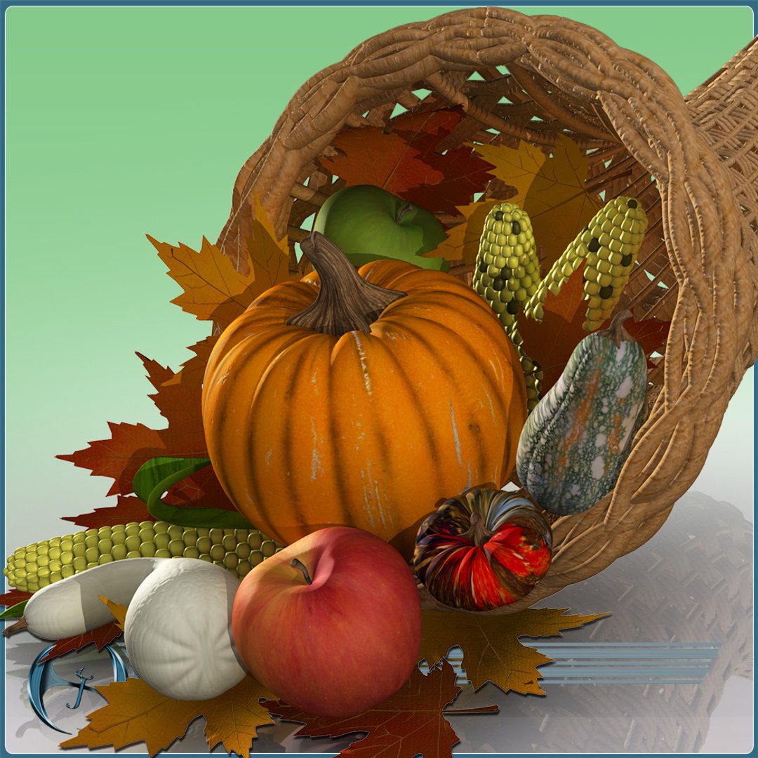 3d Thanksgiving Cornucopia Fruits Vegetables Model