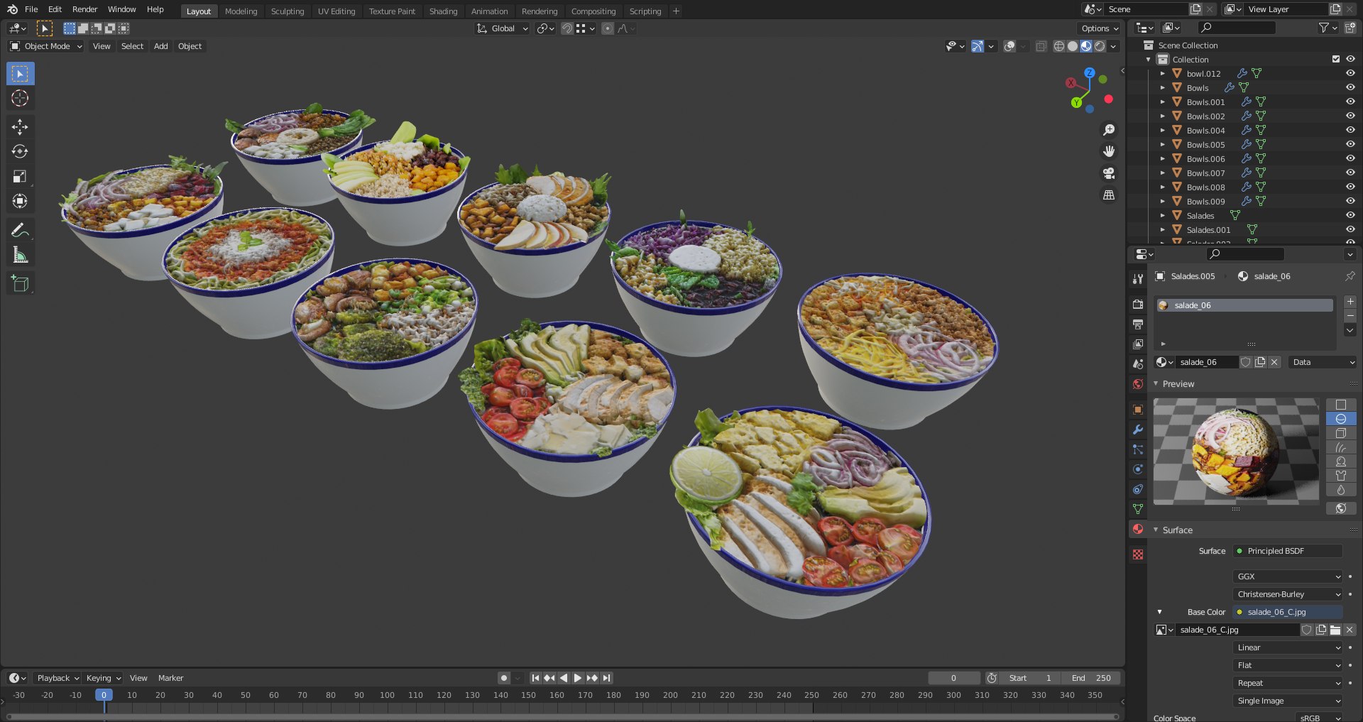 Bowls Of Mixed Salades 3D Model - TurboSquid 1856666