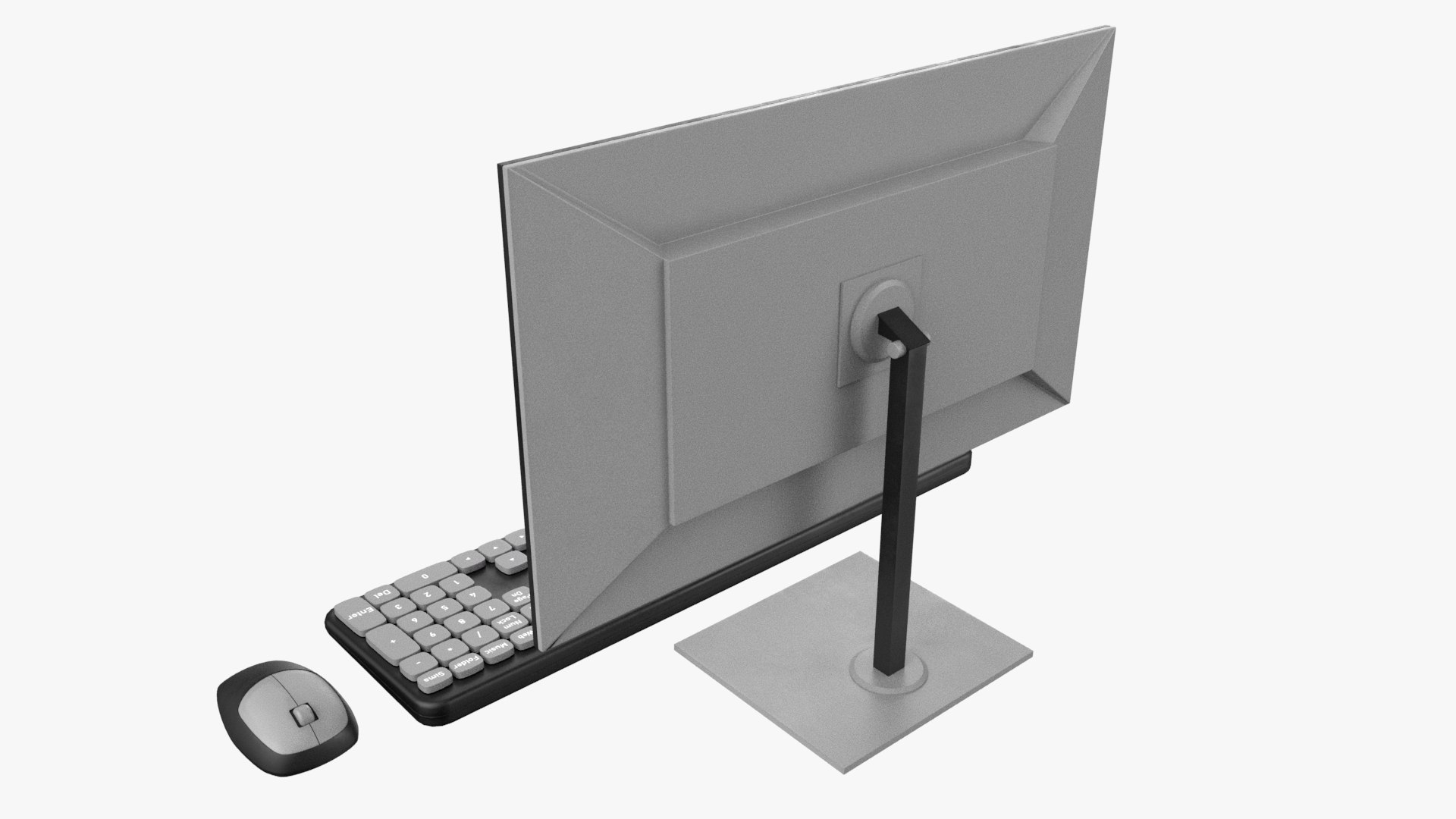 Wireles Computer Set Keyboard Mouse Monitor Black White 3D model ...