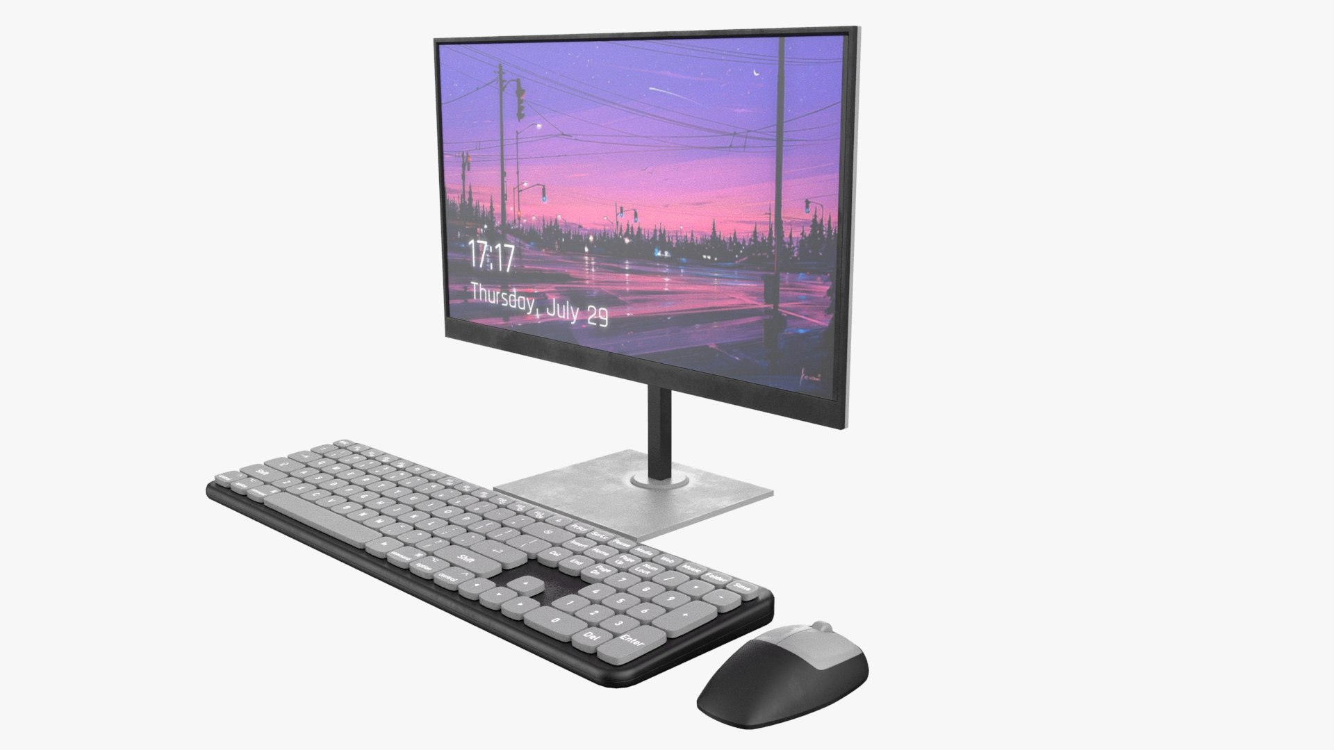 Wireles Computer Set Keyboard Mouse Monitor Black White 3D model - TurboSquid 2100840