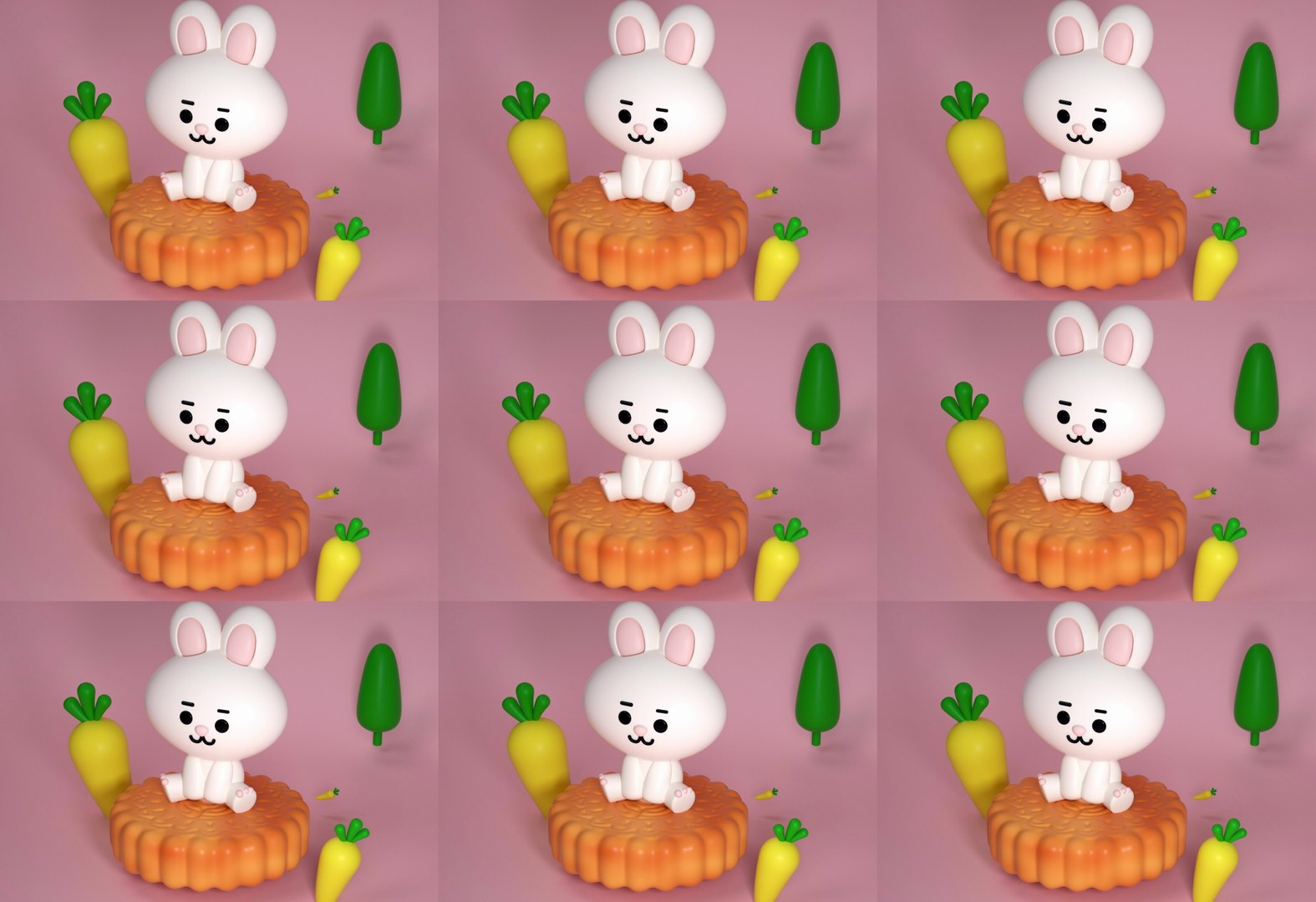 3D Cartoon rabbit lovely rabbit rabbit doll moon cake Mid-Autumn ...