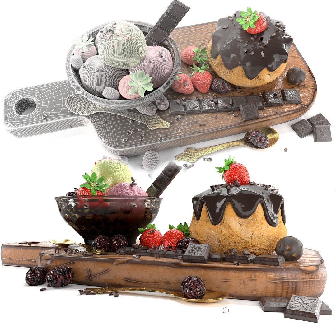 Fruit And Chocolate Ice Cream 3D - TurboSquid 2222873