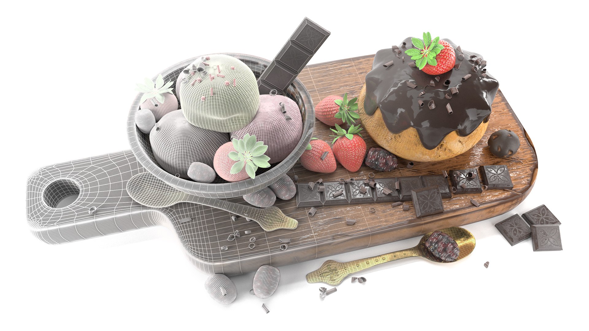 Fruit And Chocolate Ice Cream 3D - TurboSquid 2222873