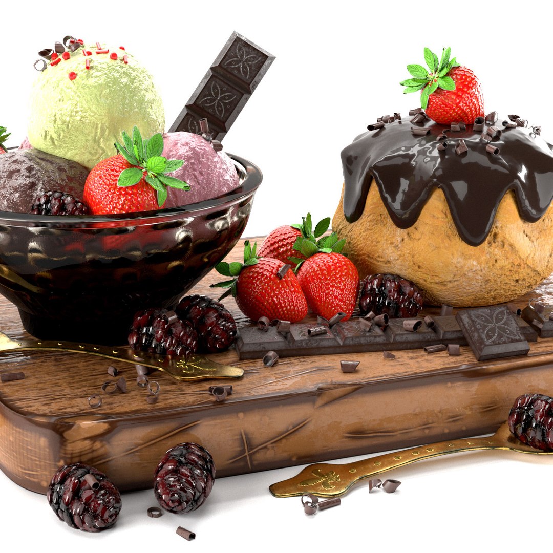 Fruit And Chocolate Ice Cream 3D - TurboSquid 2222873