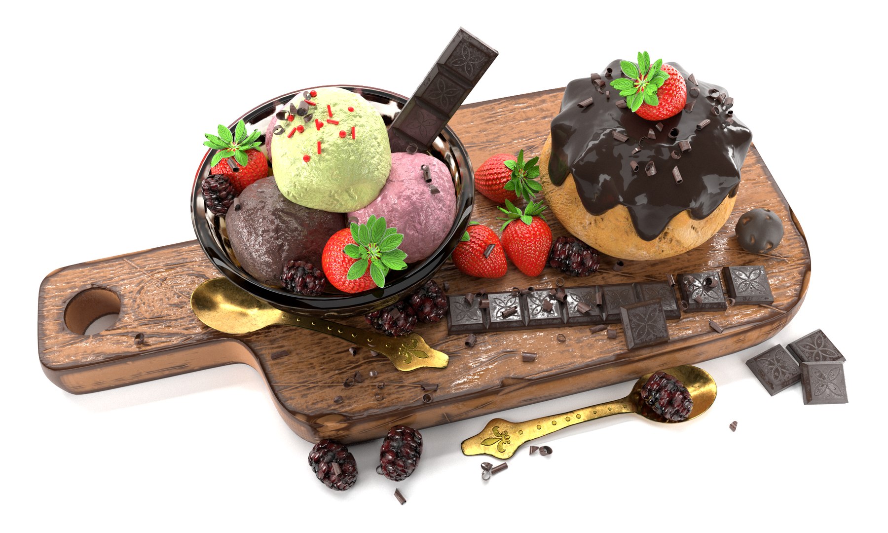 Fruit And Chocolate Ice Cream 3D - TurboSquid 2222873